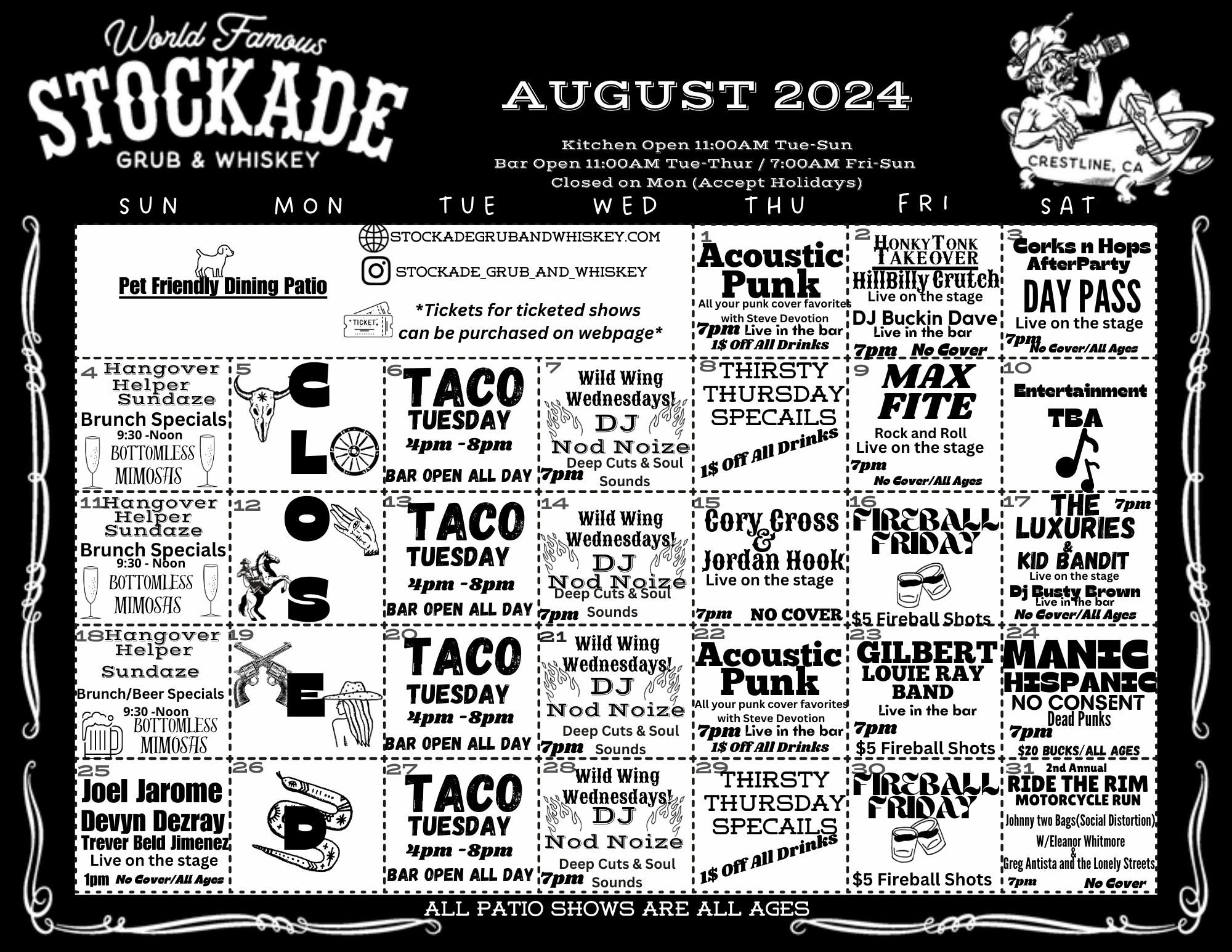 Calendar — Stockade Grub & Whiskey