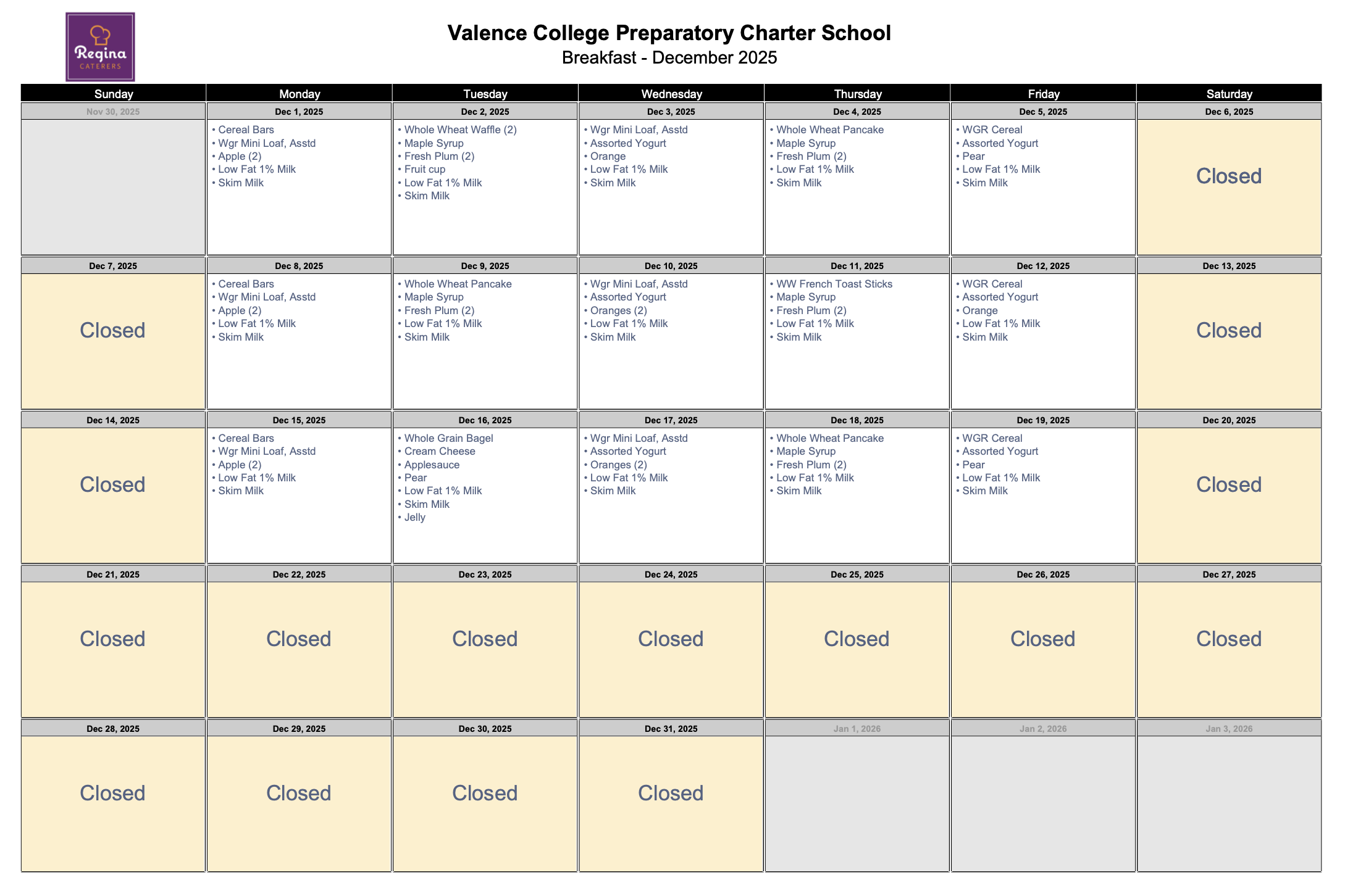 Menus — Valence College Prep
