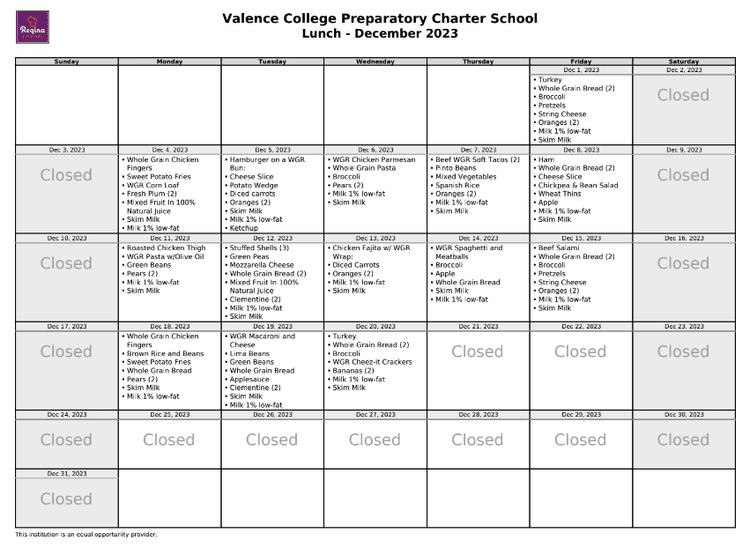 Menus — Valence College Prep