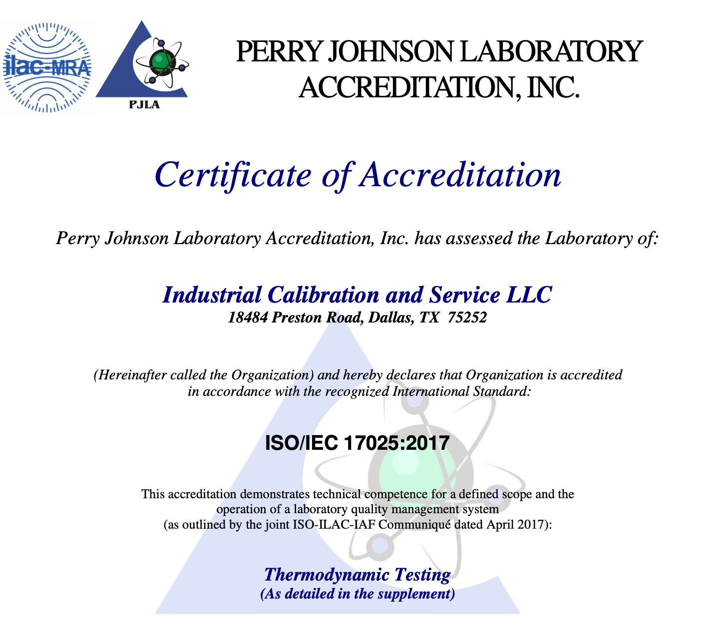 Certifications — ICS Industrial Calibration and Service