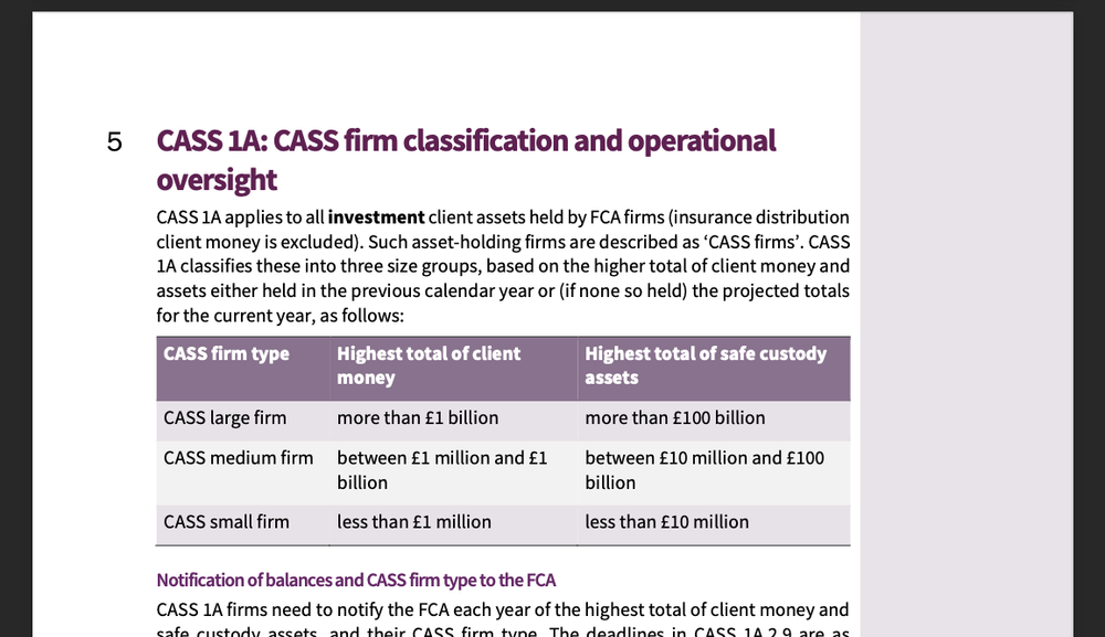 FCA Client Assets Manual — Apex