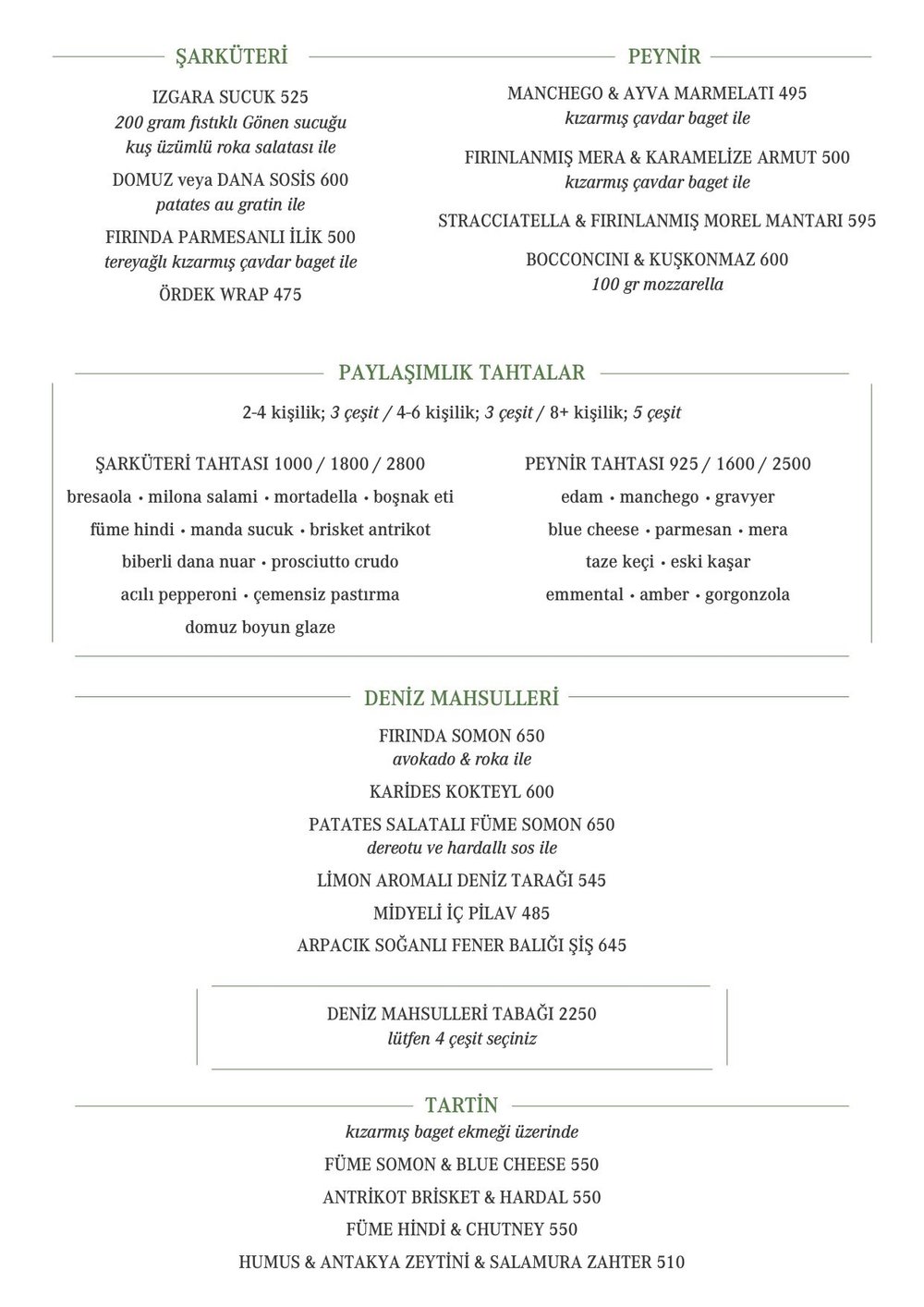 TÜRKÇE MENÜ — Delicatessen Istanbul