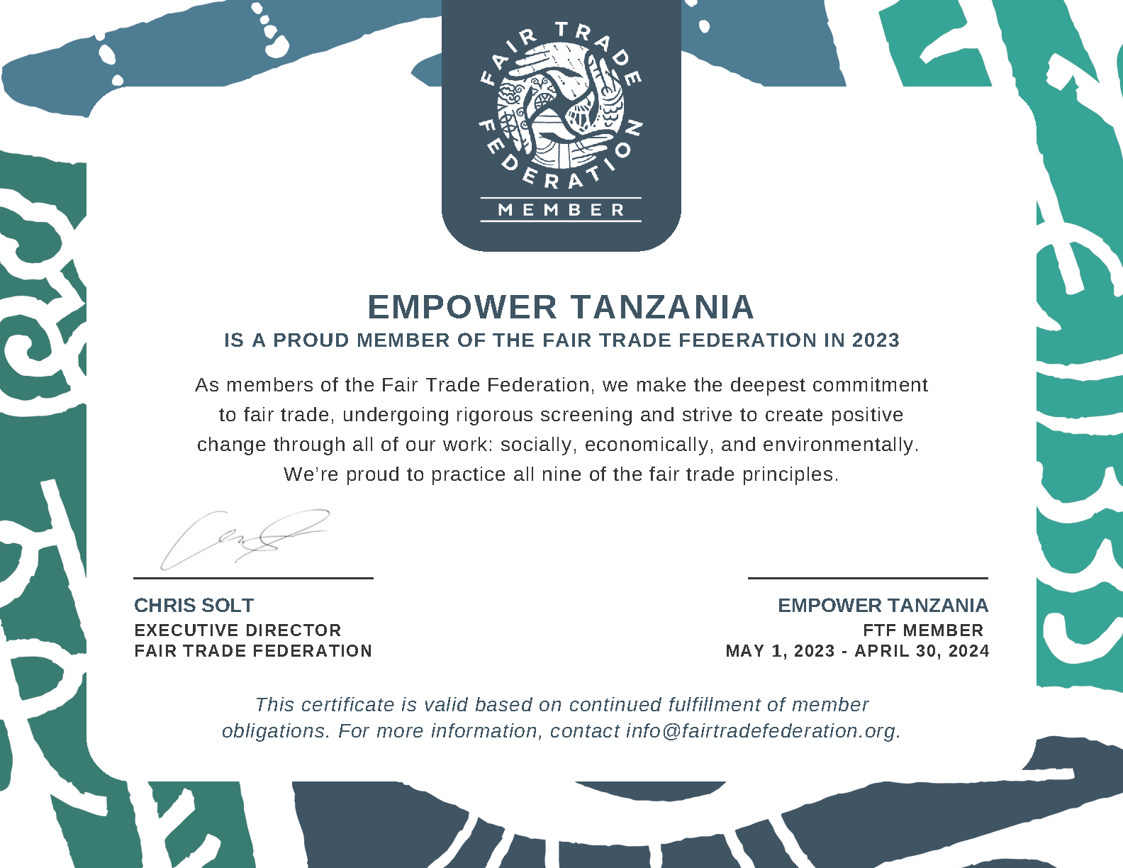Fair Trade Month & Membership Certificate — Empower Tanzania