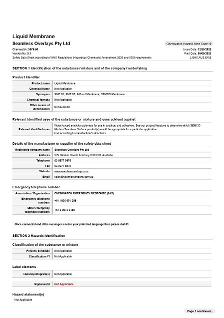 Liquid Membrane Product Tests & Data Sheets — Seamless Overlays