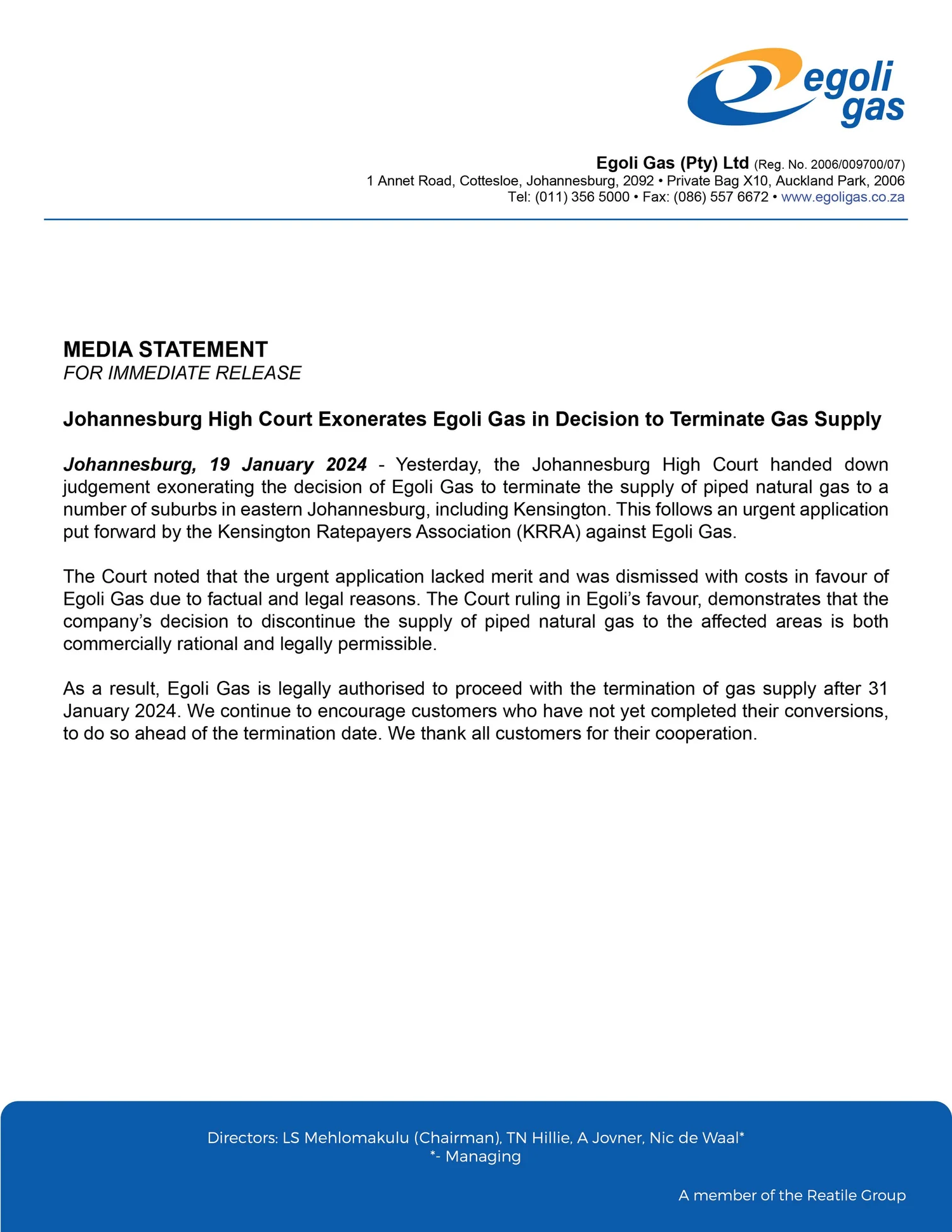 Egoli Gas - Piped Natural Gas