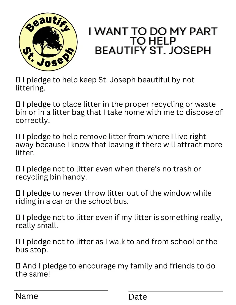 Student Pledge — BEAUTIFY ST. JOSEPH