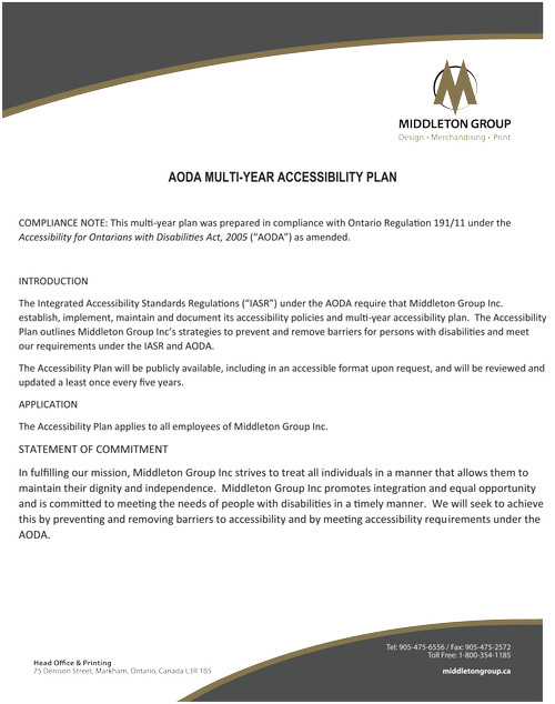 AODA Accessibility Plan — Middleton Group Inc. | Design - Merchandising ...