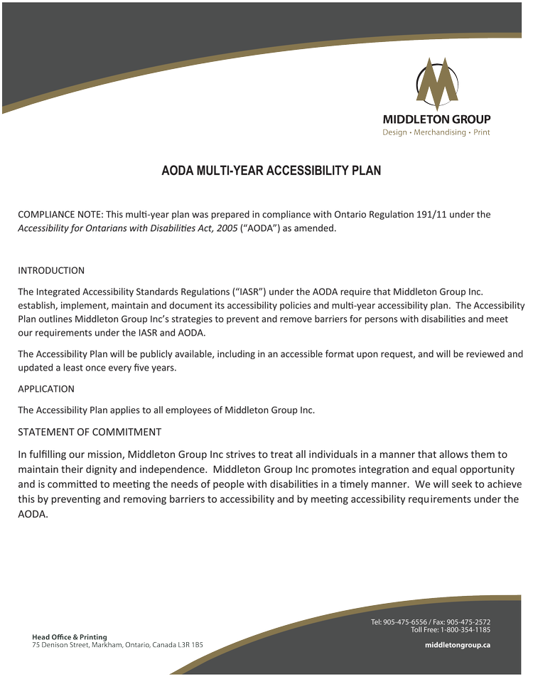 AODA Accessibility Plan — Middleton Group Inc. | Design - Merchandising ...