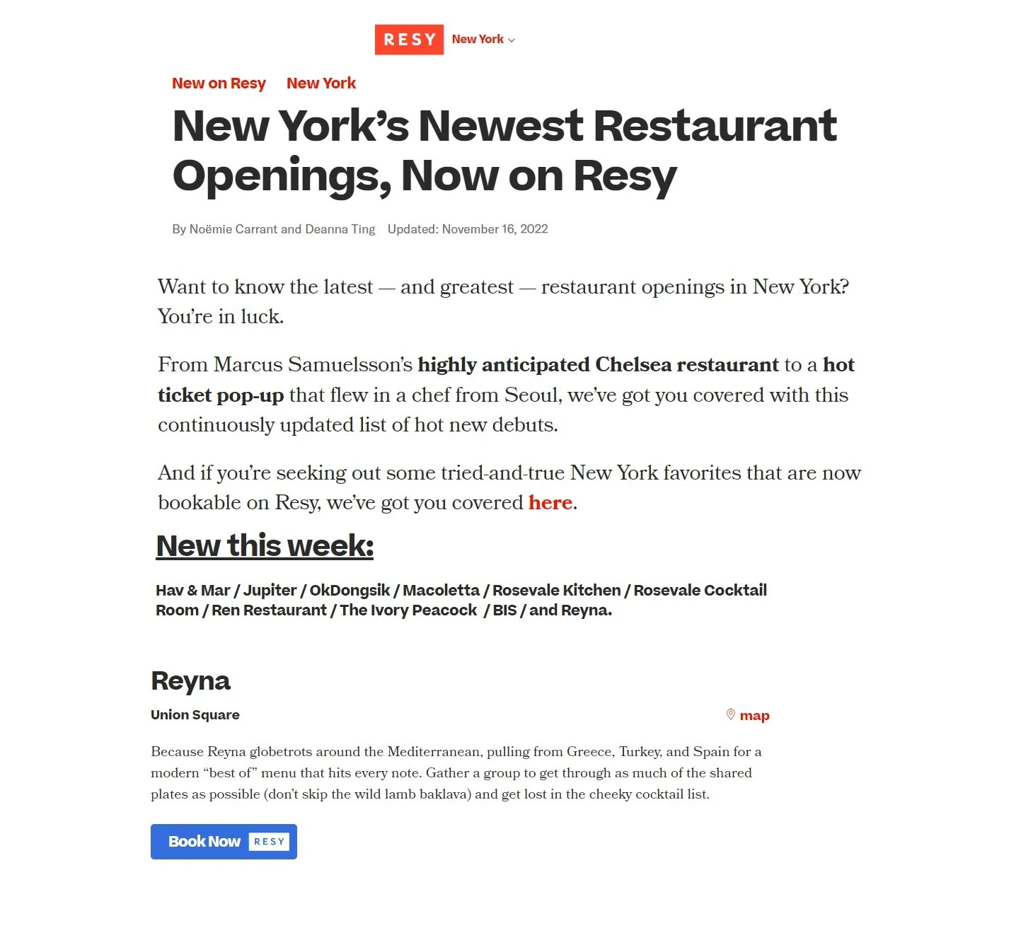 Reyna New York — Union Square Mediterranean Restaurant & Cocktail Bar