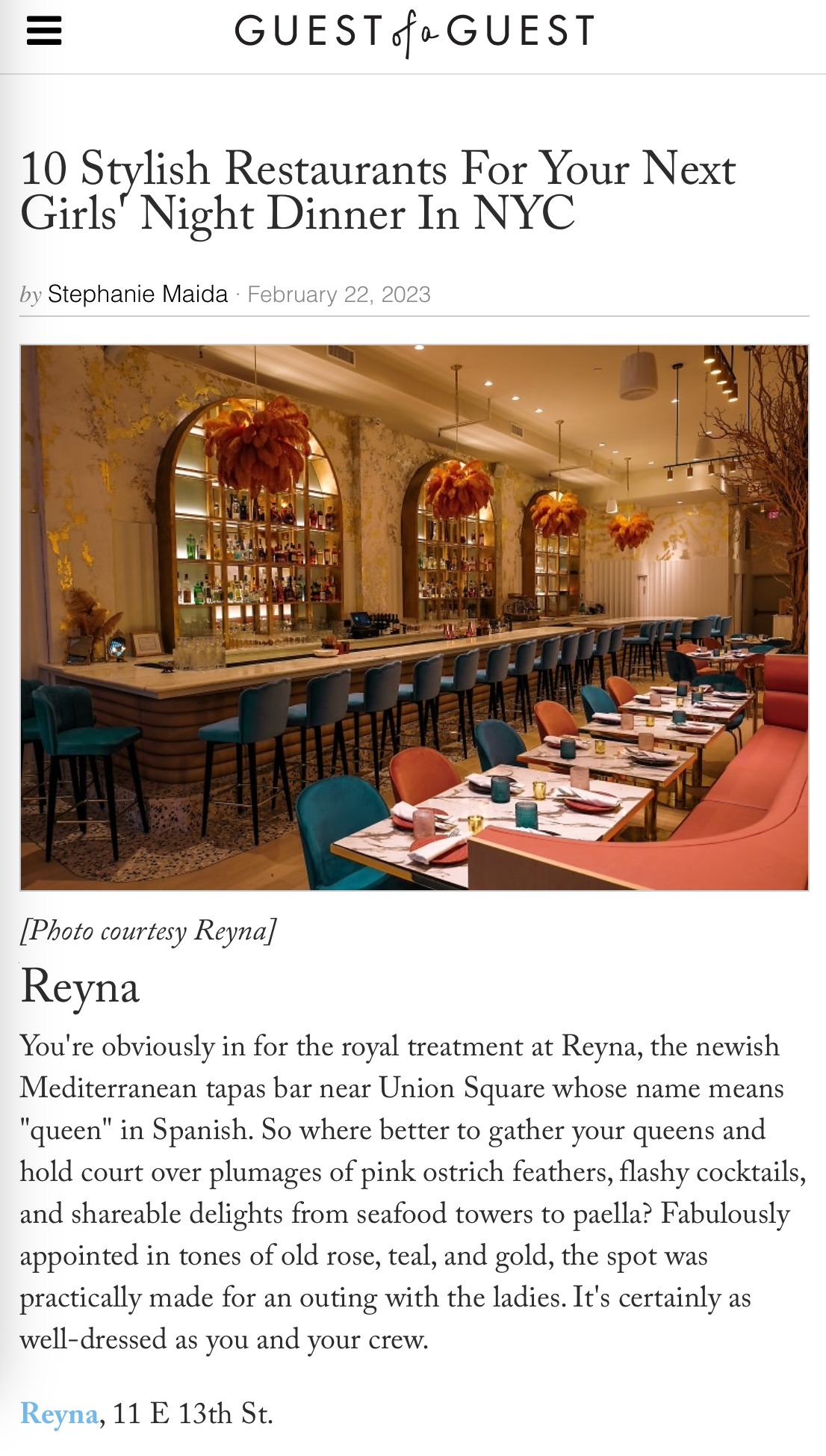 Press & Reviews — Reyna New York — Union Square's Tapas Restaurant ...