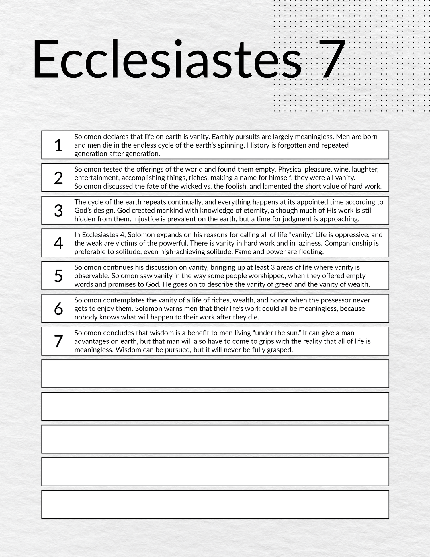 Ecclesiastes 7 Summary - 5 Minute Bible Study — 2BeLikeChrist
