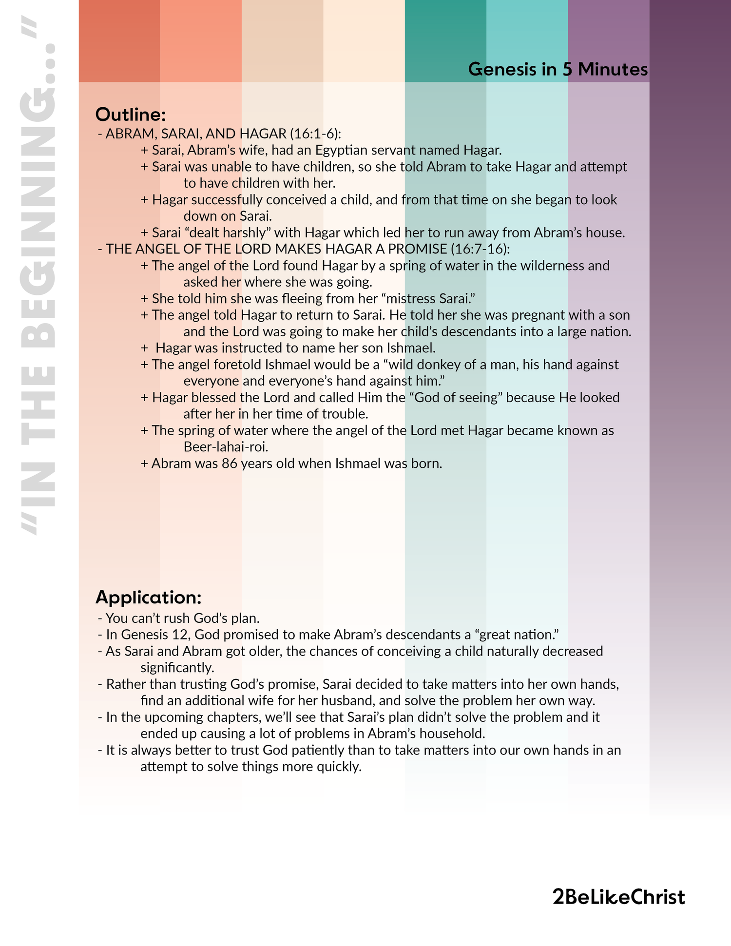 Genesis 16 Summary - 5 Minute Bible Study — 2BeLikeChrist