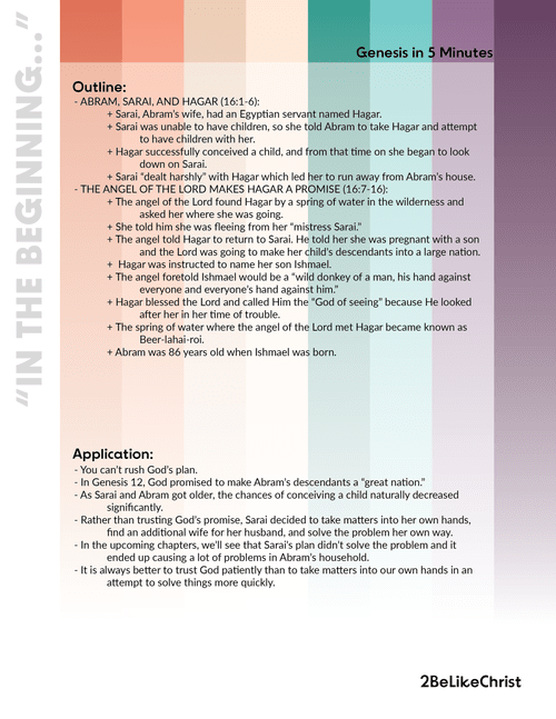 Genesis 16 Summary - 5 Minute Bible Study — 2BeLikeChrist