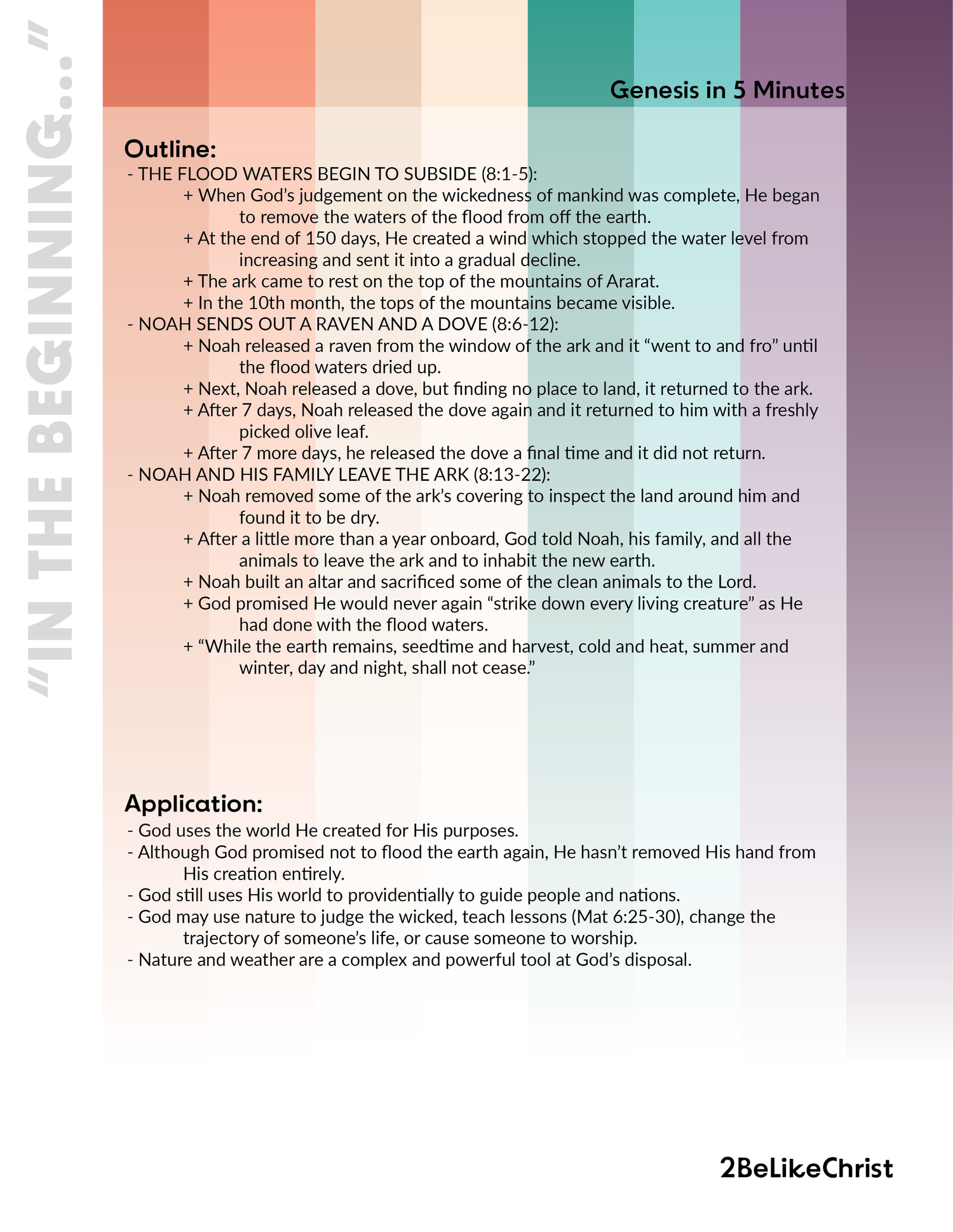 Genesis 8 Summary - 5 Minute Bible Study — 2BeLikeChrist