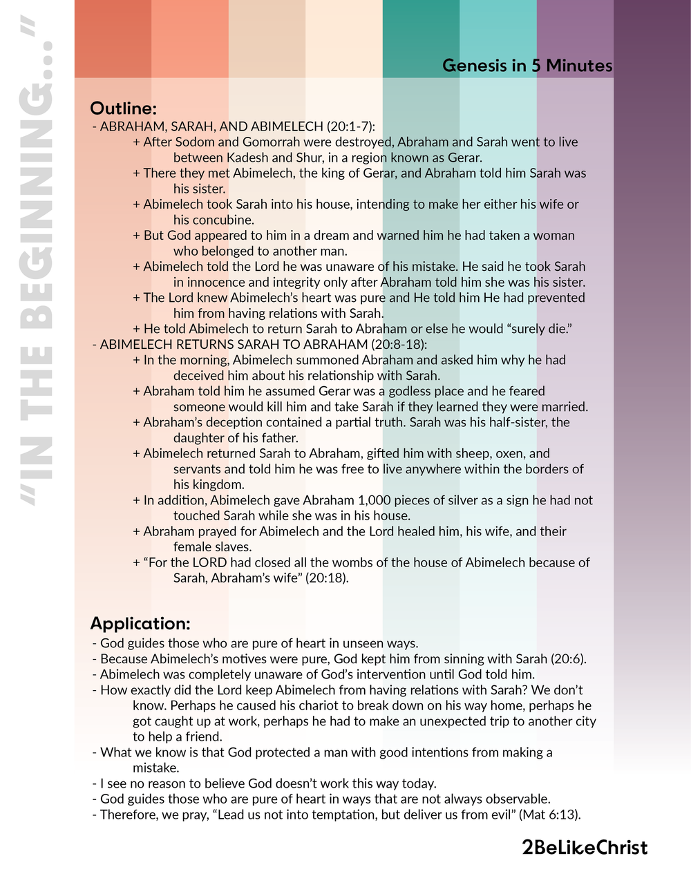 Genesis 20 Summary - 5 Minute Bible Study — 2BeLikeChrist