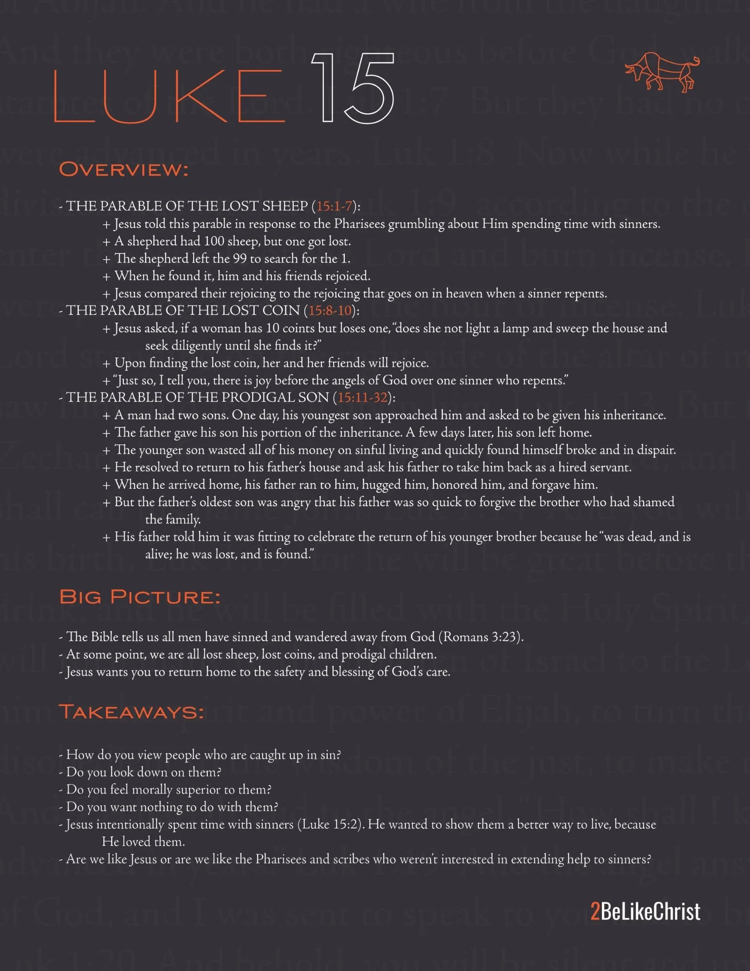 Luke 15 Summary 5 Minute Study 2BeLikeChrist