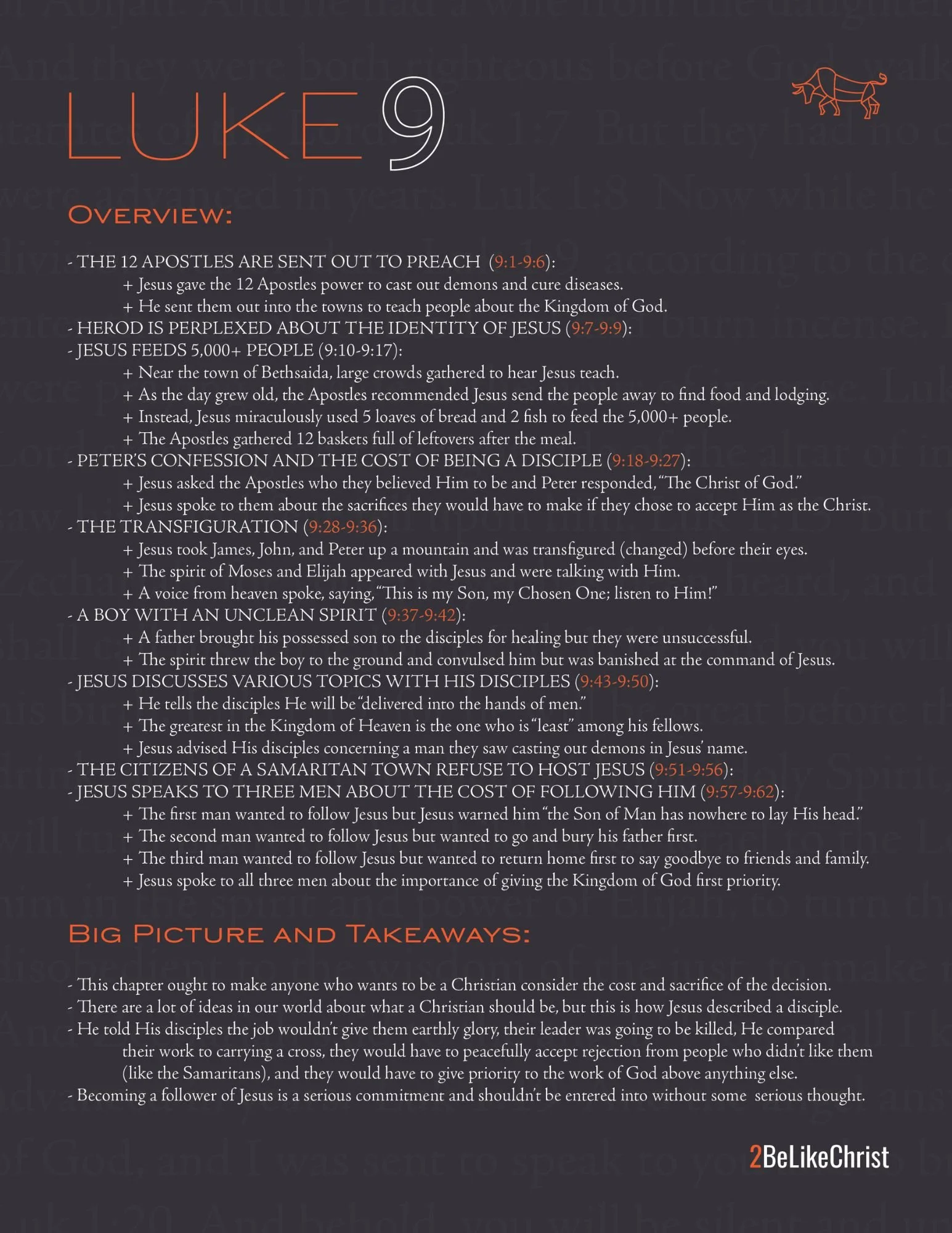 Luke 9 Summary - 5 Minute Bible Study — 2BeLikeChrist