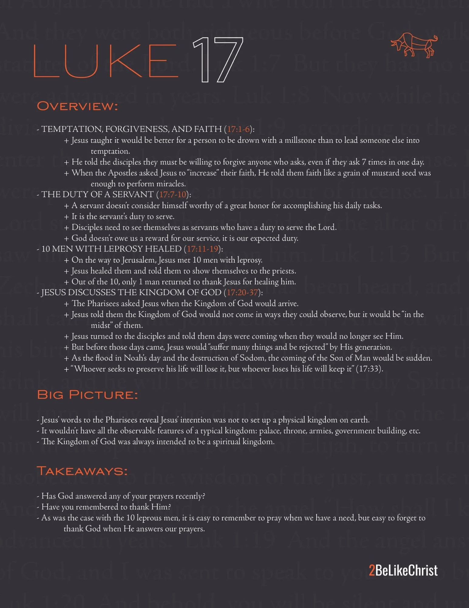 Luke 17 Summary - 5 Minute Study — 2BeLikeChrist