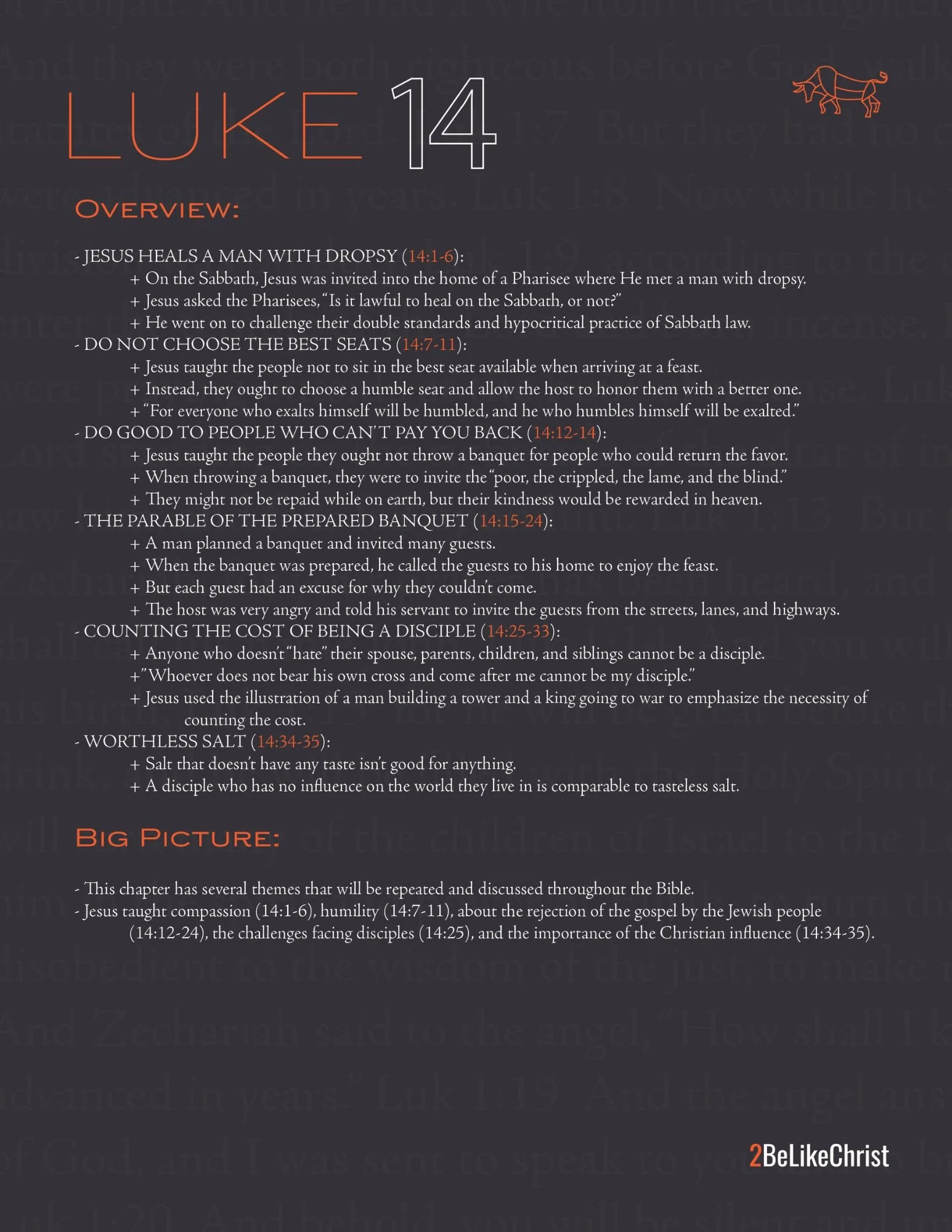 Luke 14 Summary - 5 Minute Study — 2BeLikeChrist
