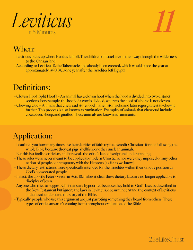 Leviticus 11 Summary: A Short Breakdown in 5 Minutes — 2BeLikeChrist