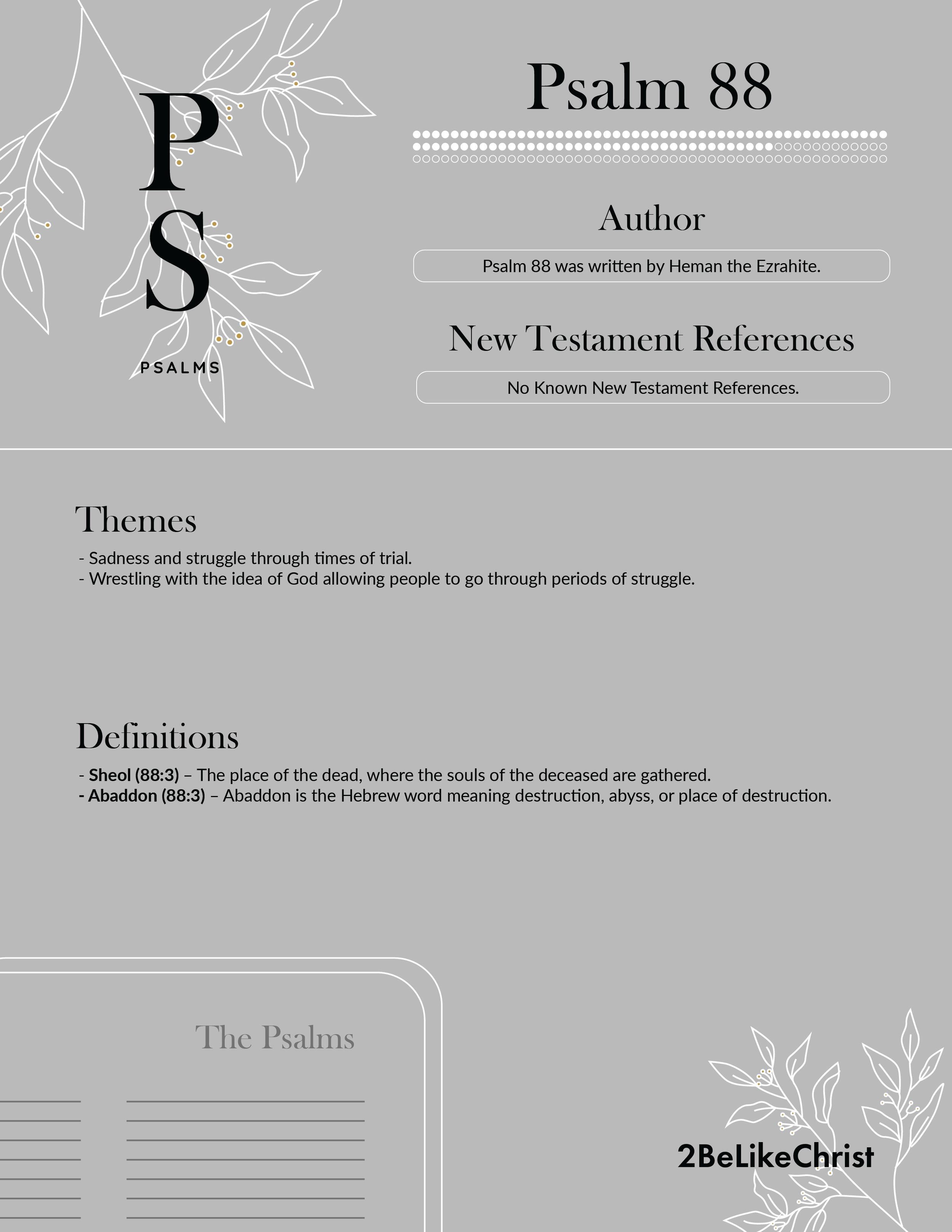 Psalm 88 Summary 5 Minute Bible Study 2BeLikeChrist