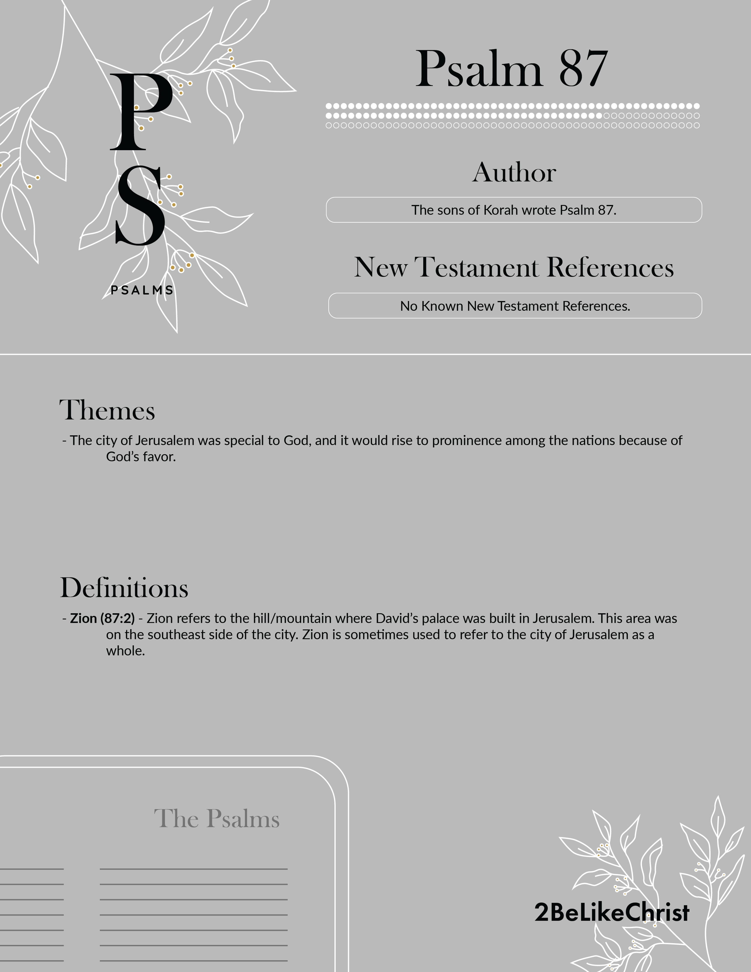Psalm 87 Summary 5 Minute Bible Study 2BeLikeChrist