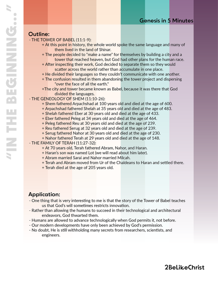 Genesis 11 Summary - 5 Minute Bible Study — 2BeLikeChrist