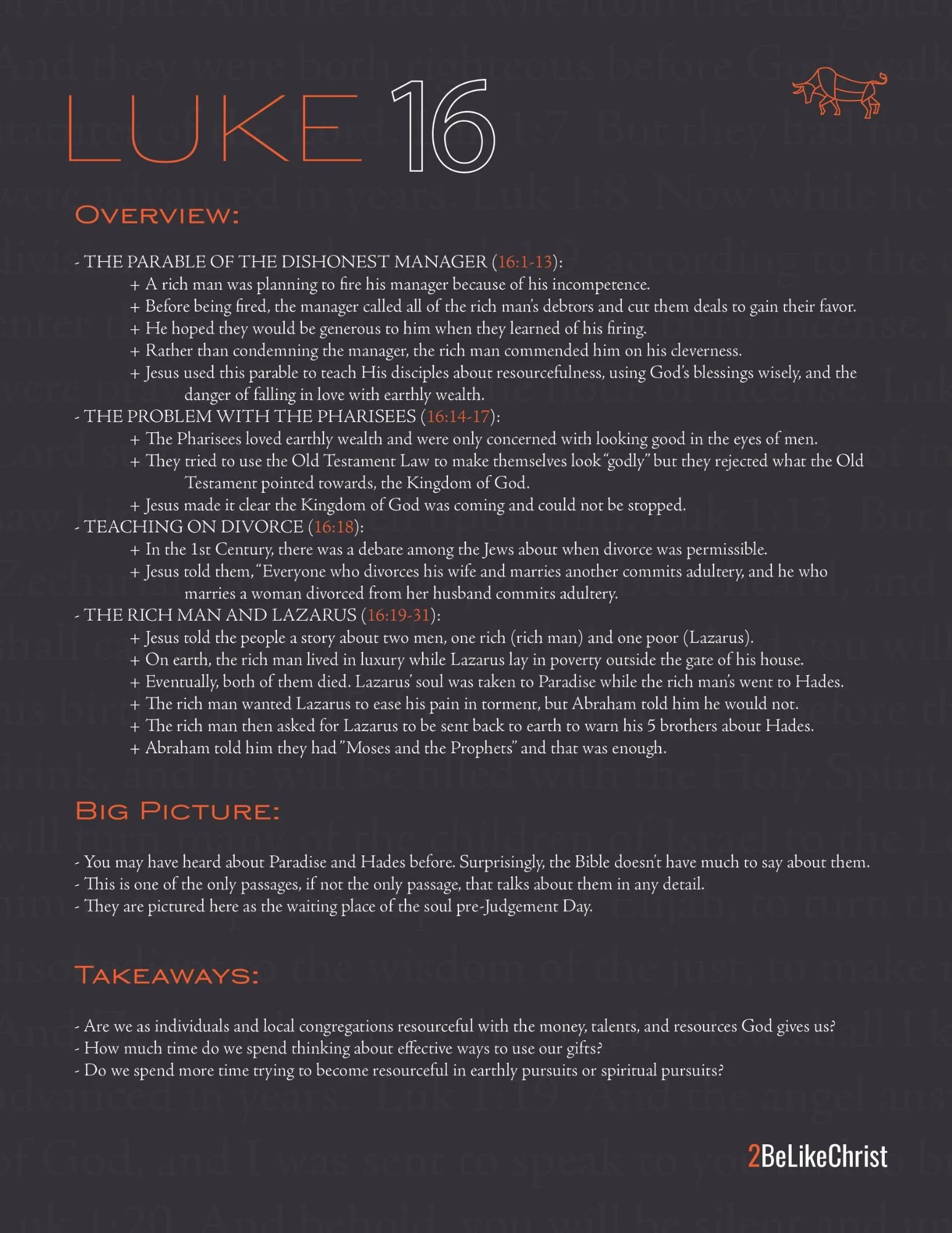 Luke 16 Summary - 5 Minute Study — 2BeLikeChrist