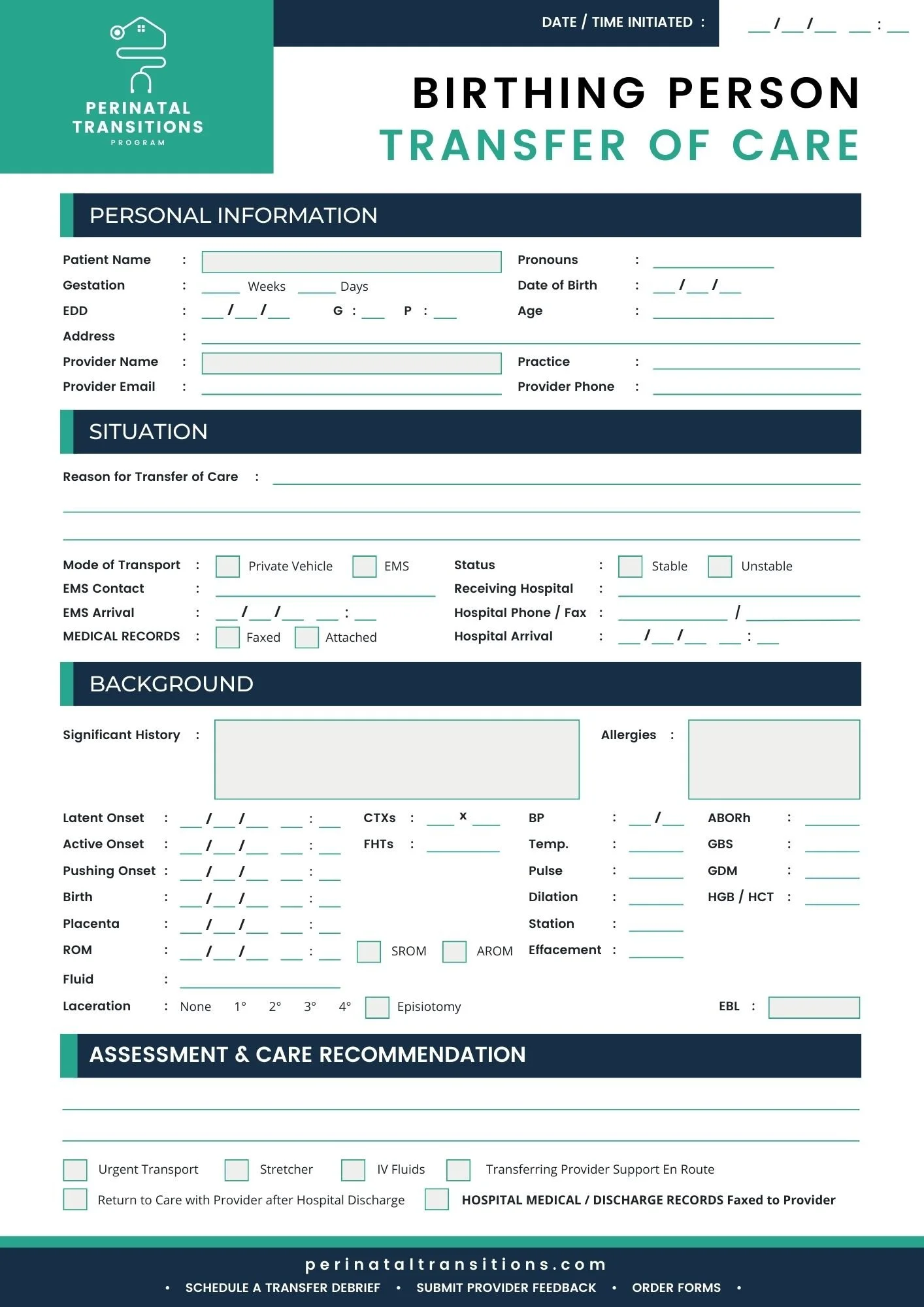 Birthing Person Transfer Form — Perinatal Transitions Program