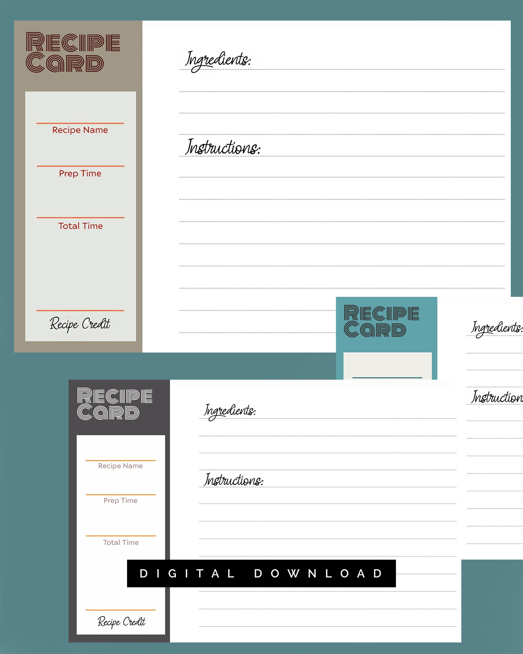 Printable Horizontal Retro Style Recipe Cards — vintage by the bite