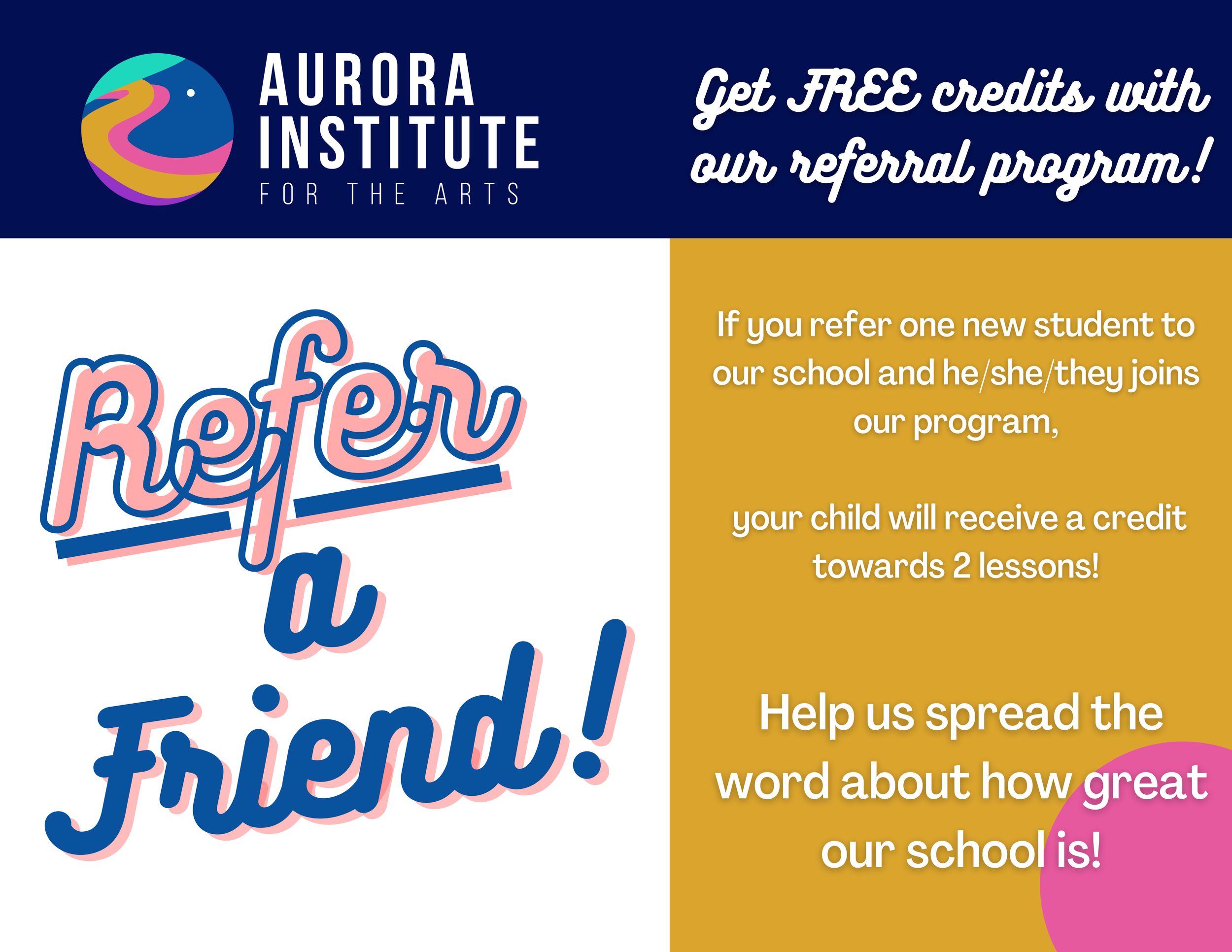 Referral Program — Aurora Institute for the Arts
