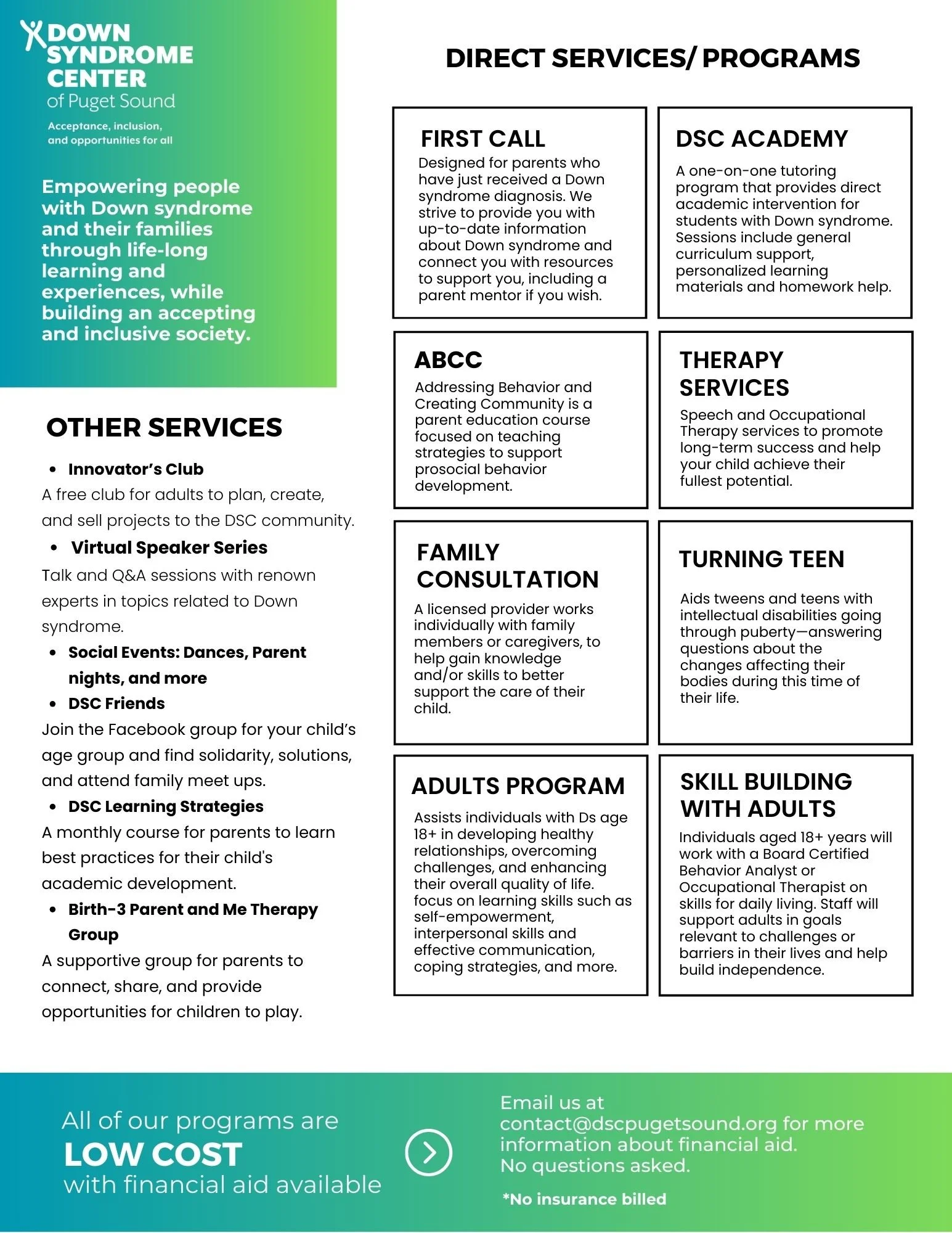 Services 1 — Down Syndrome Center of Puget Sound