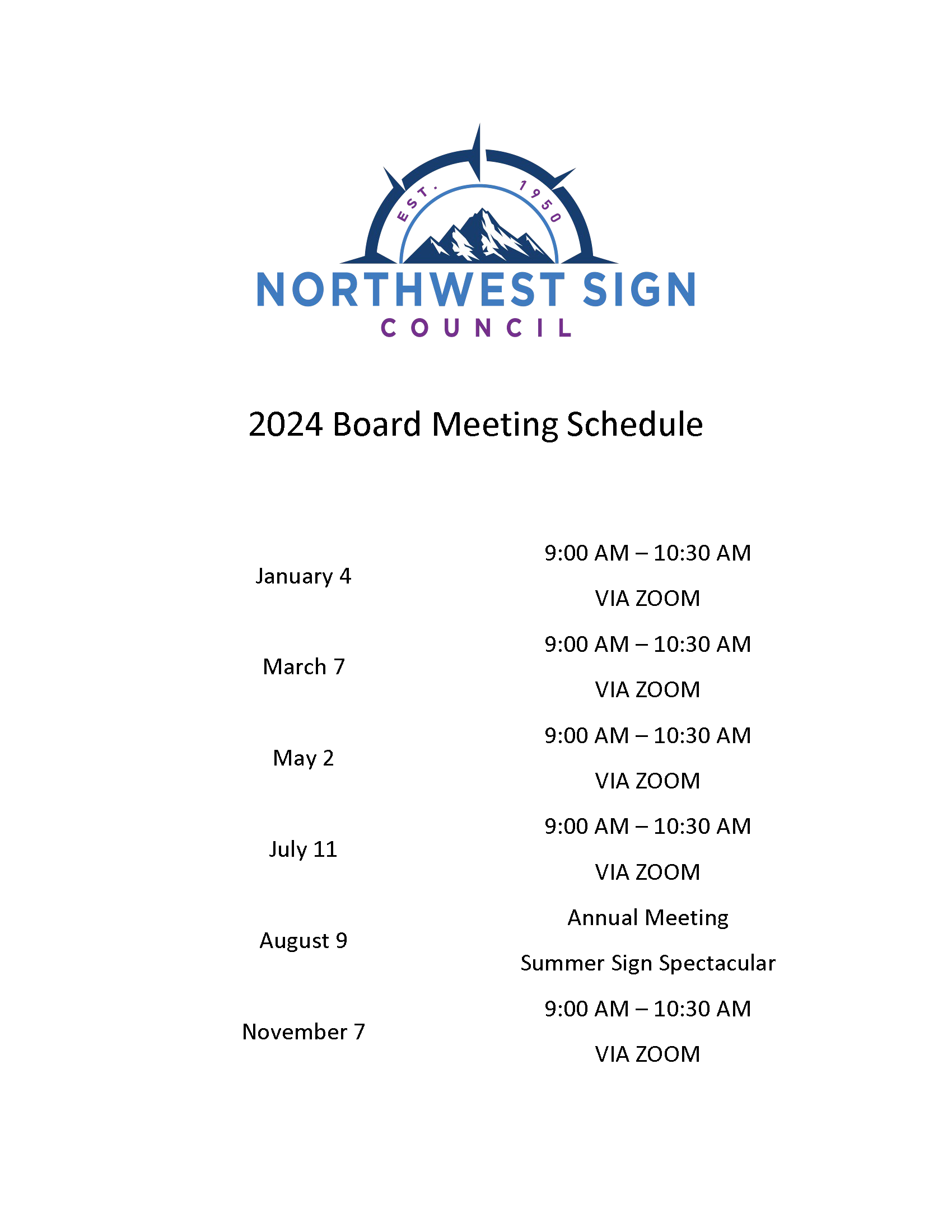 Meeting/Events Schedule — NWSC