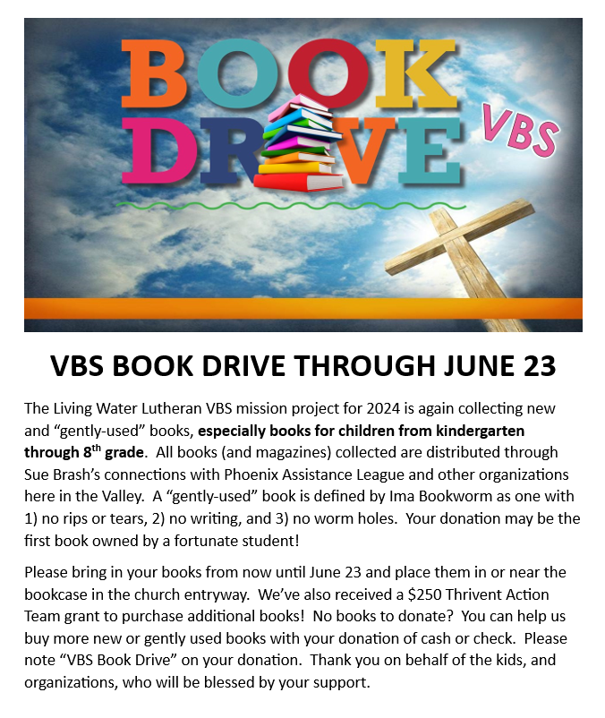 Living Water VBS Book Drive — New Journey Lutheran Church