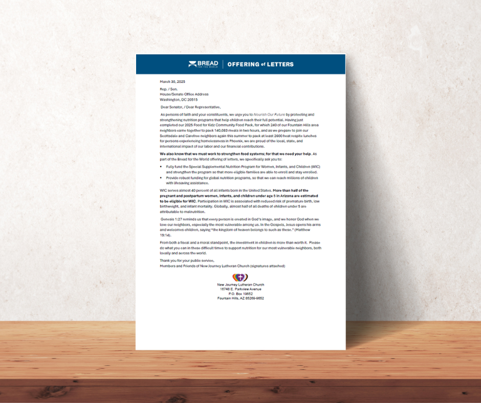 March 30, 2025: Fifth Sunday – Bread for the World Offering of Letters ...