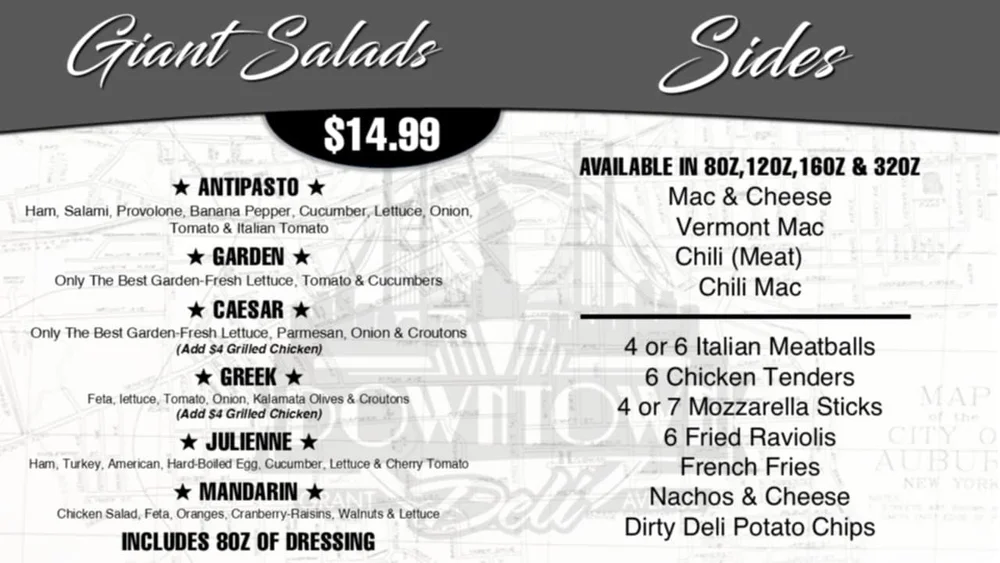 Deli Menu — Downtown Deli