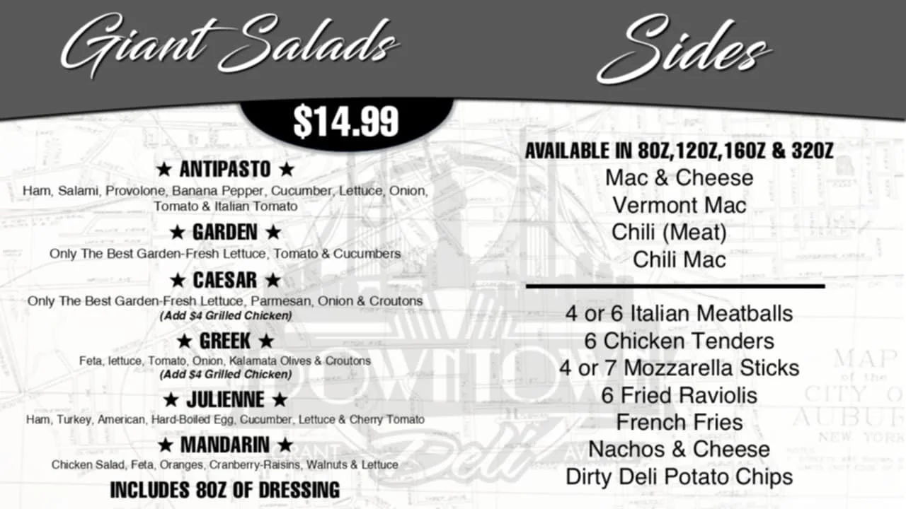 Deli Menu — Downtown Deli