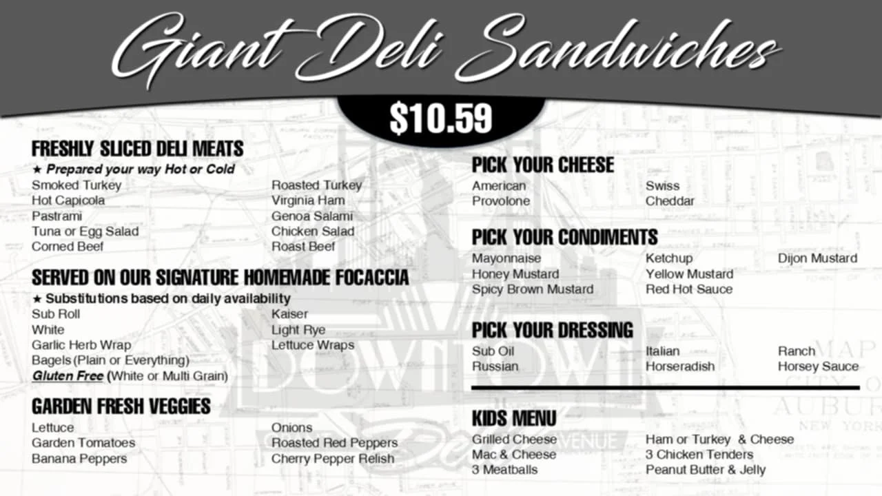 Deli Menu — Downtown Deli