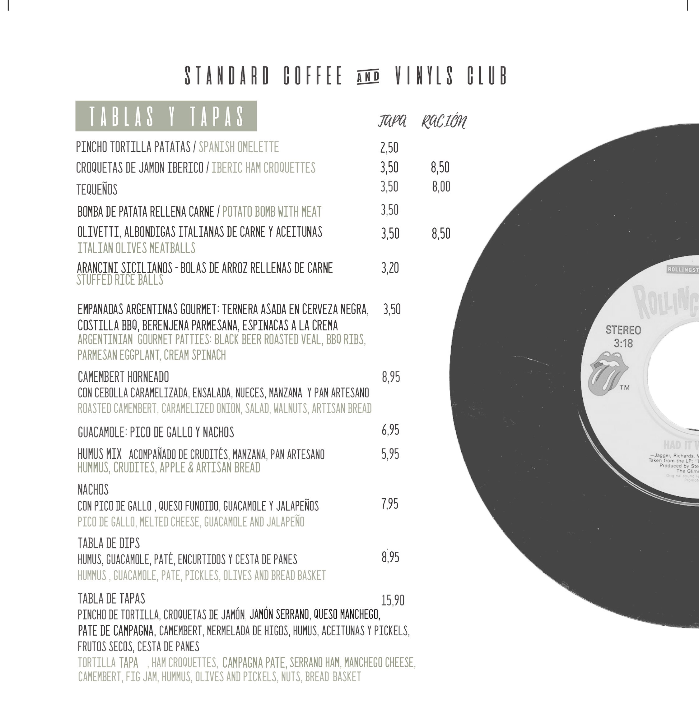 Menú — STANDARD COFFEE & VINYLS CLUB