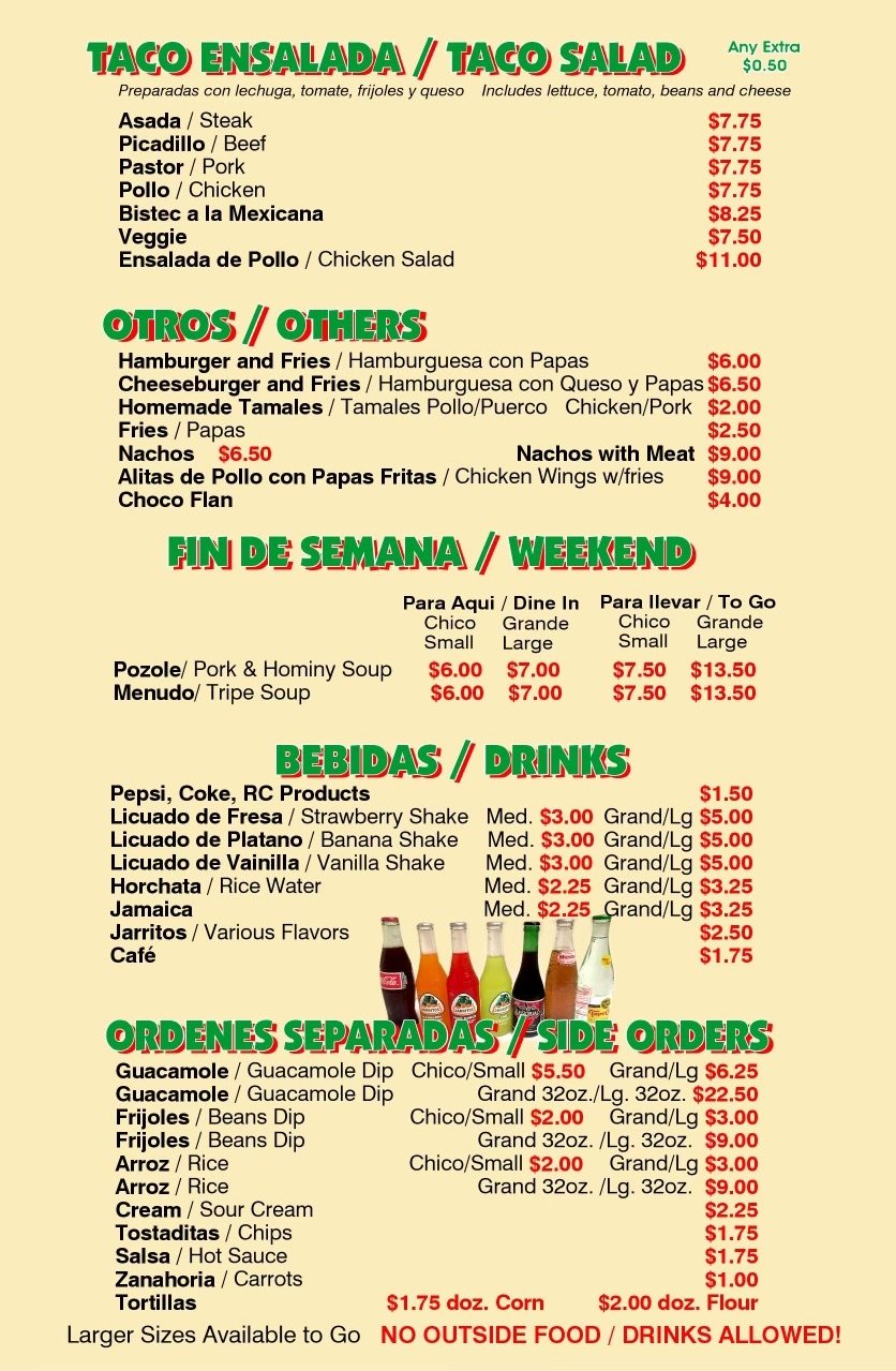 Menu — El Gallo Giro