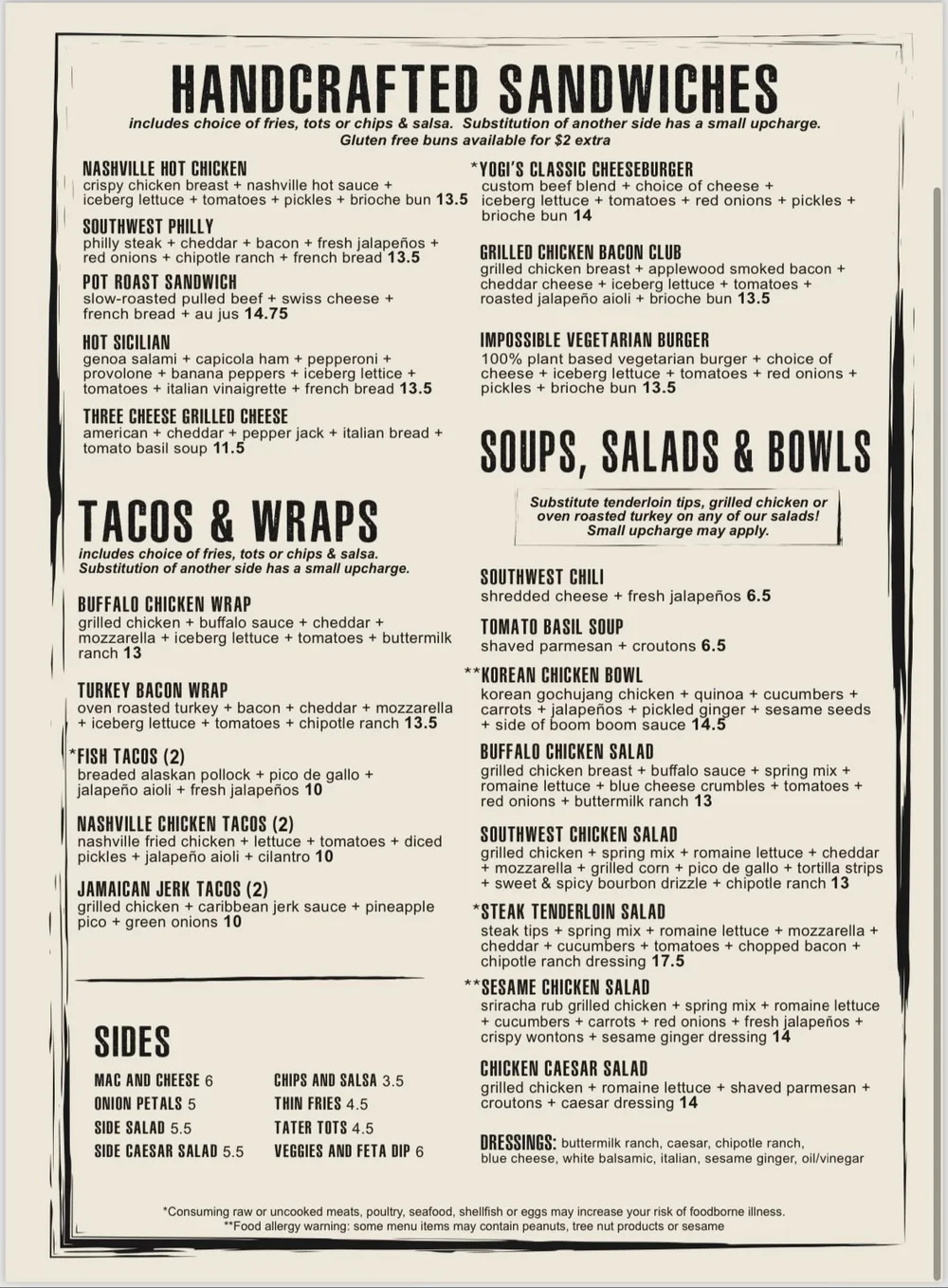 Menu 1 — Yogi's Bar & Grill