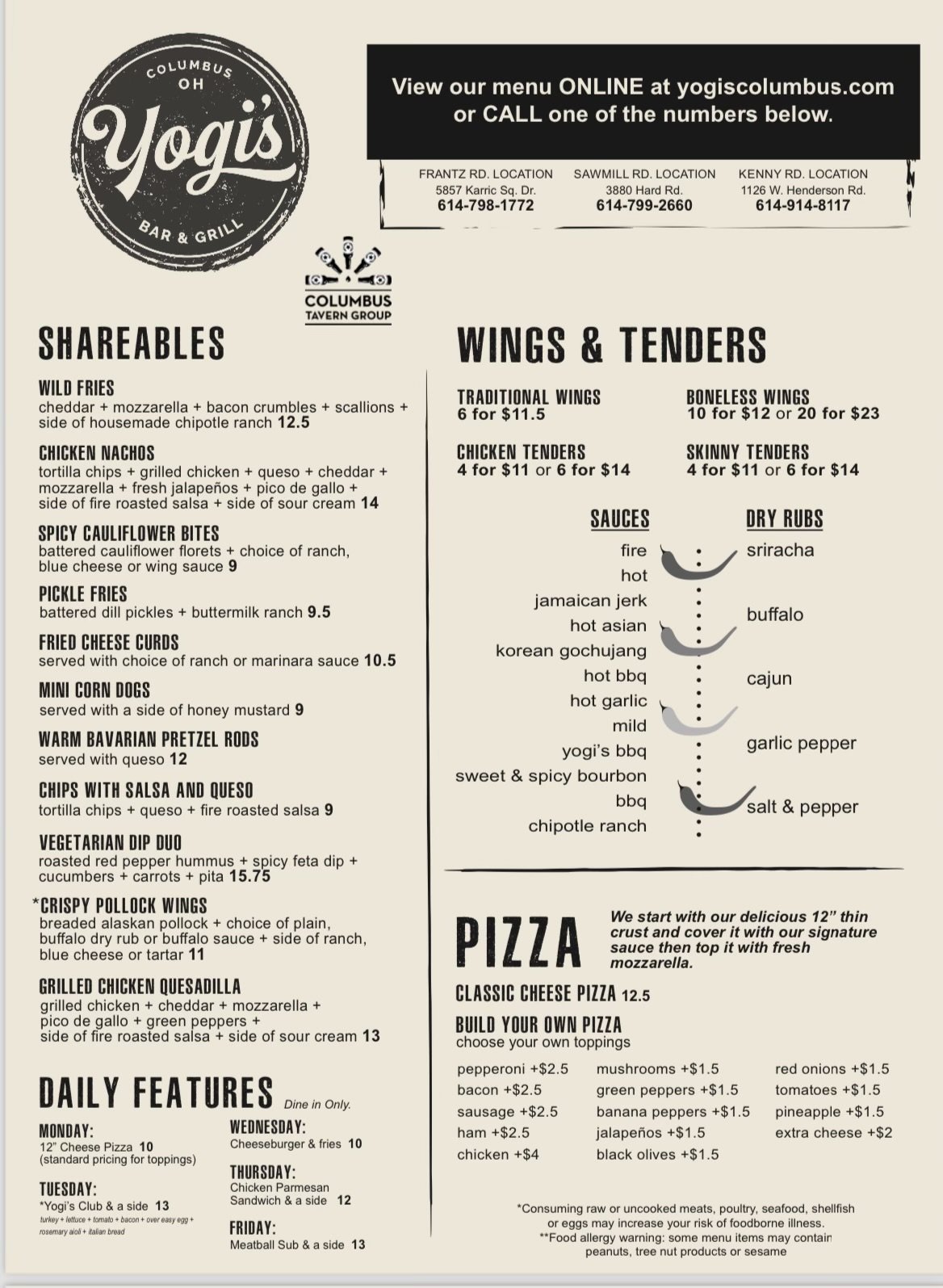 Menu 1 — Yogi's Bar & Grill