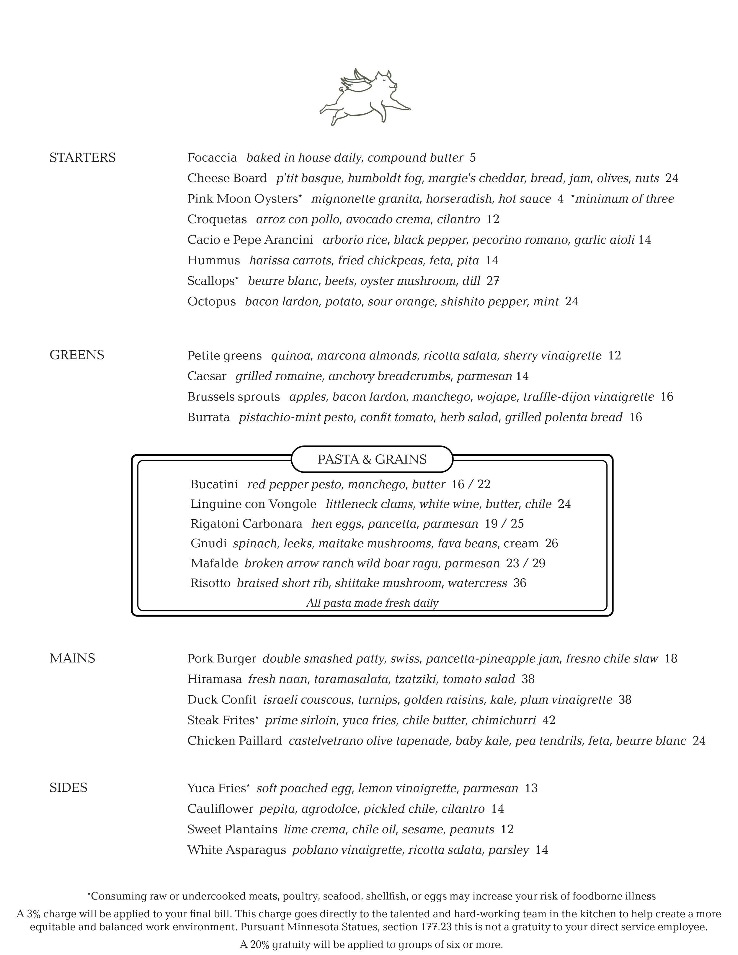 Dinner Menu — Our Paladar