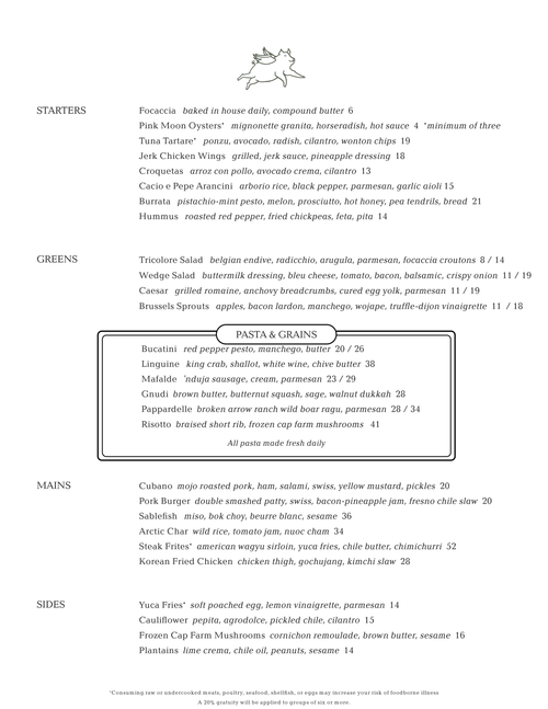 Dinner Menu — Our Paladar