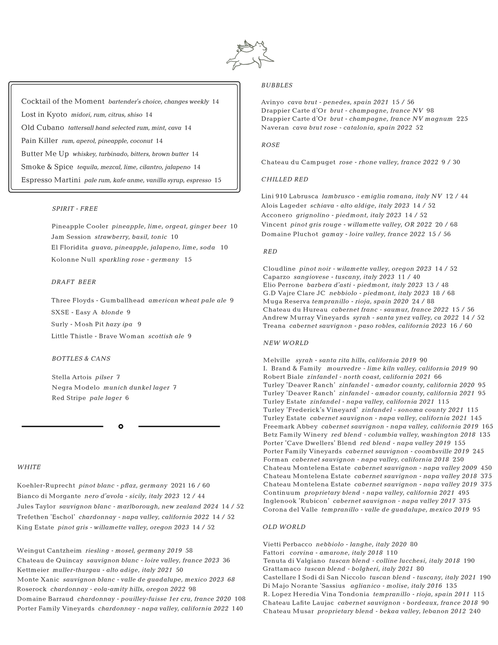 Drink Menu — Our Paladar