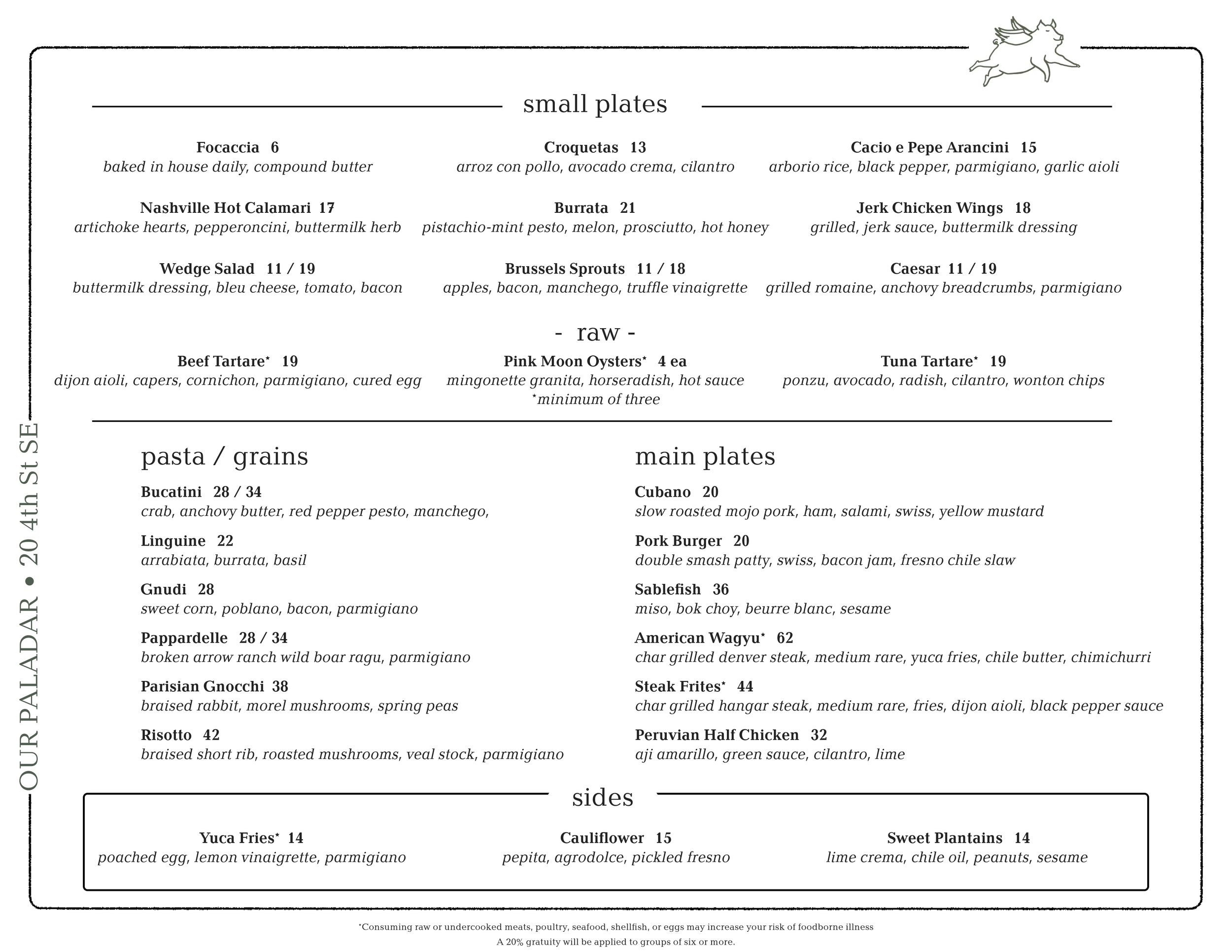 Dinner Menu — Our Paladar