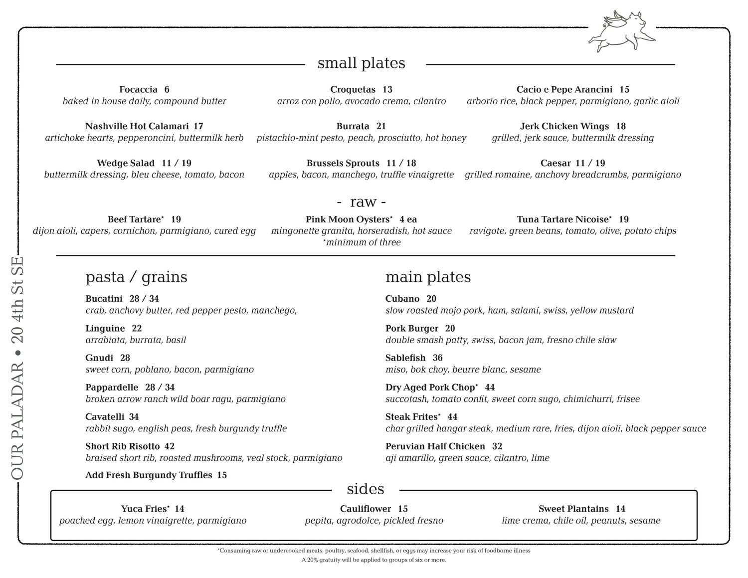 Dinner Menu — Our Paladar