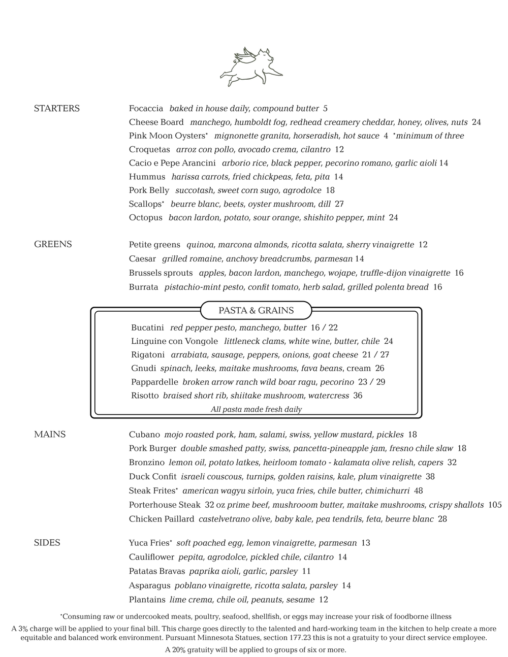 Dinner Menu — Our Paladar