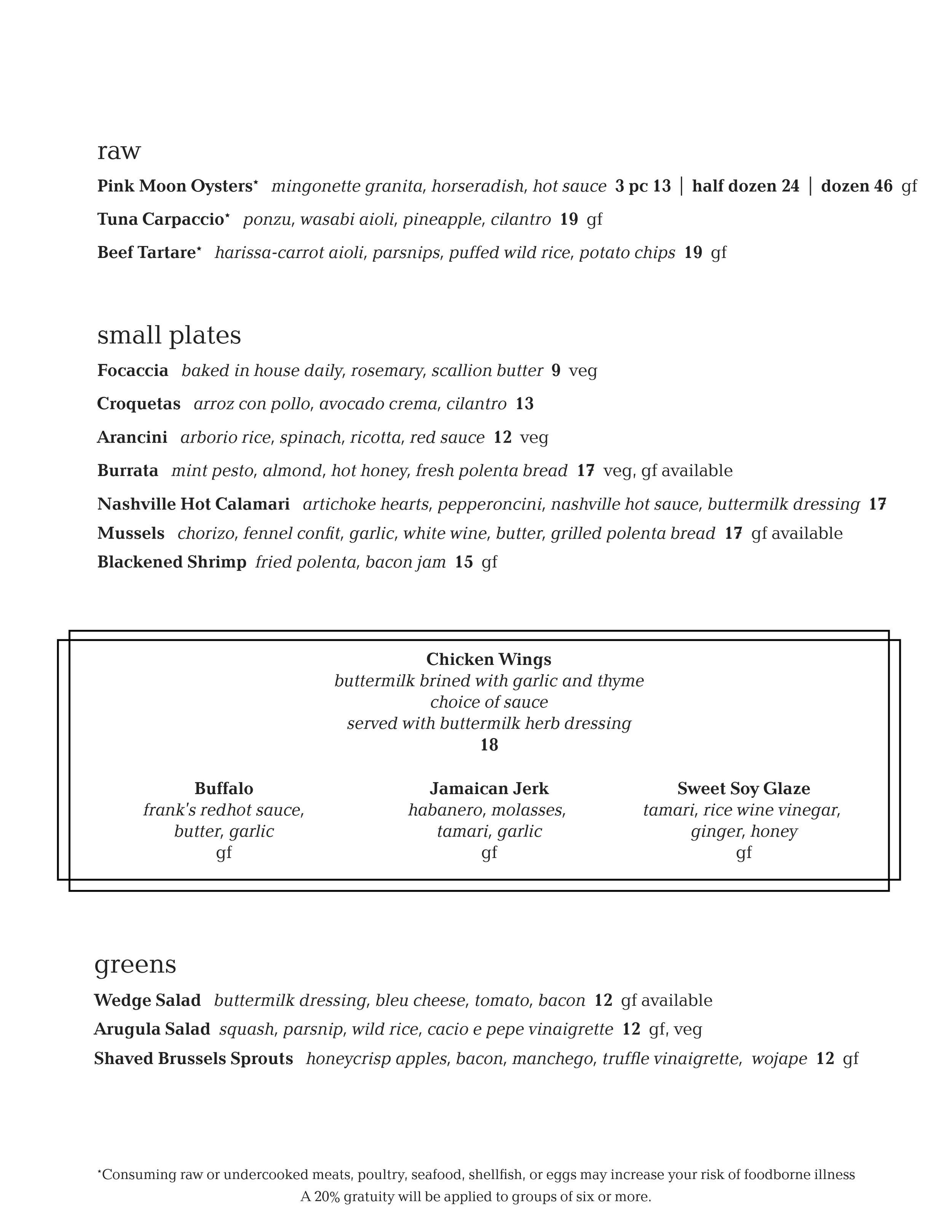 Dinner Menu — Our Paladar