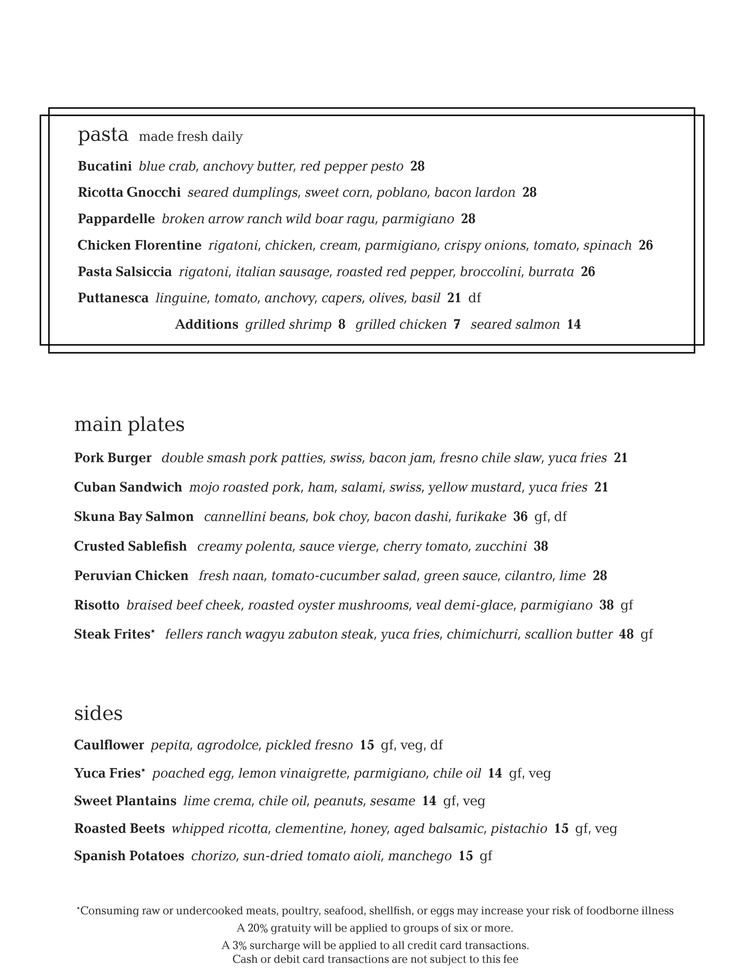 Dinner Menu — Our Paladar